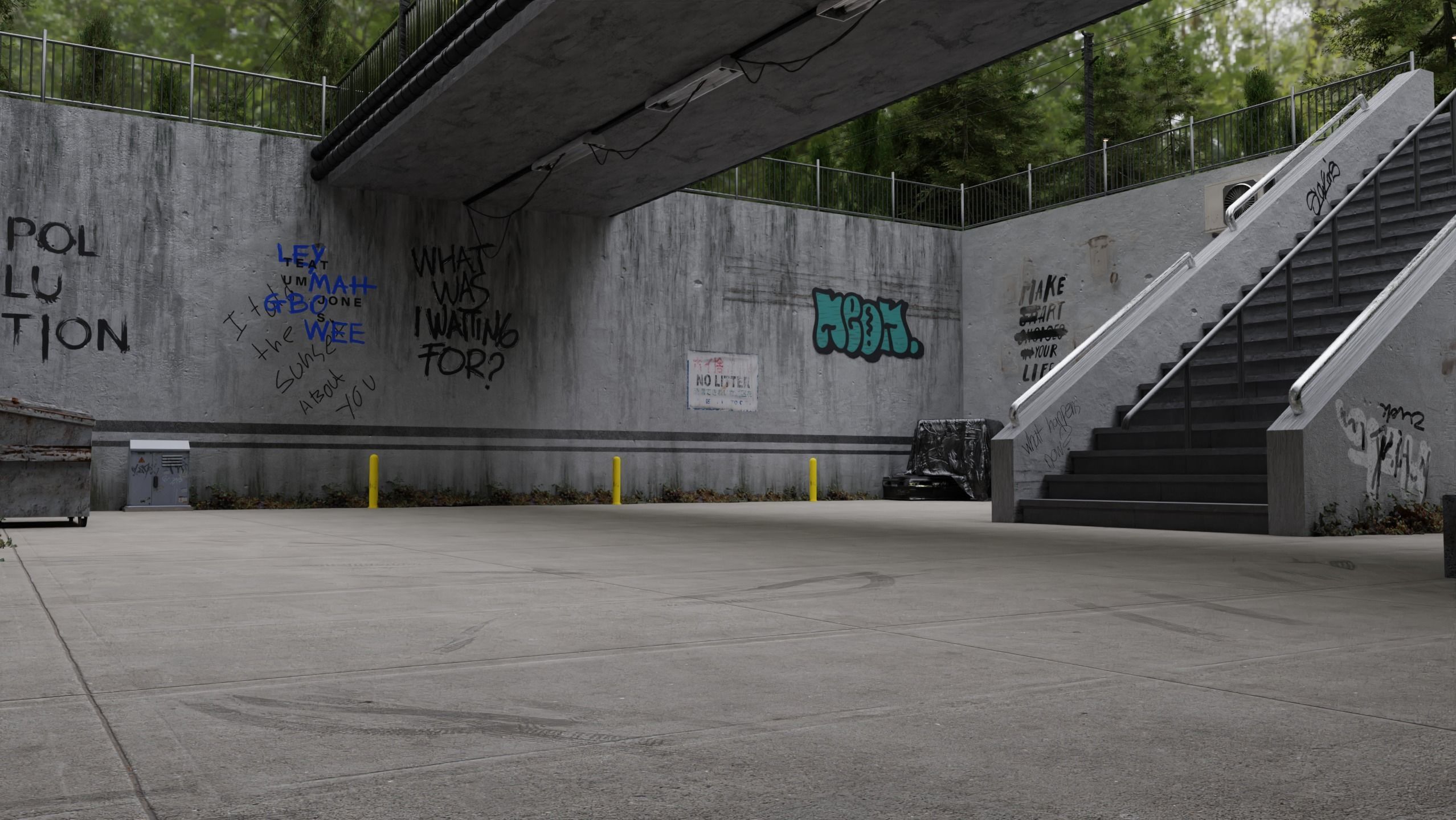 Urban Under Bridge Scene 3D Blend Textured FBX OBJ MTL Files 3D model ...