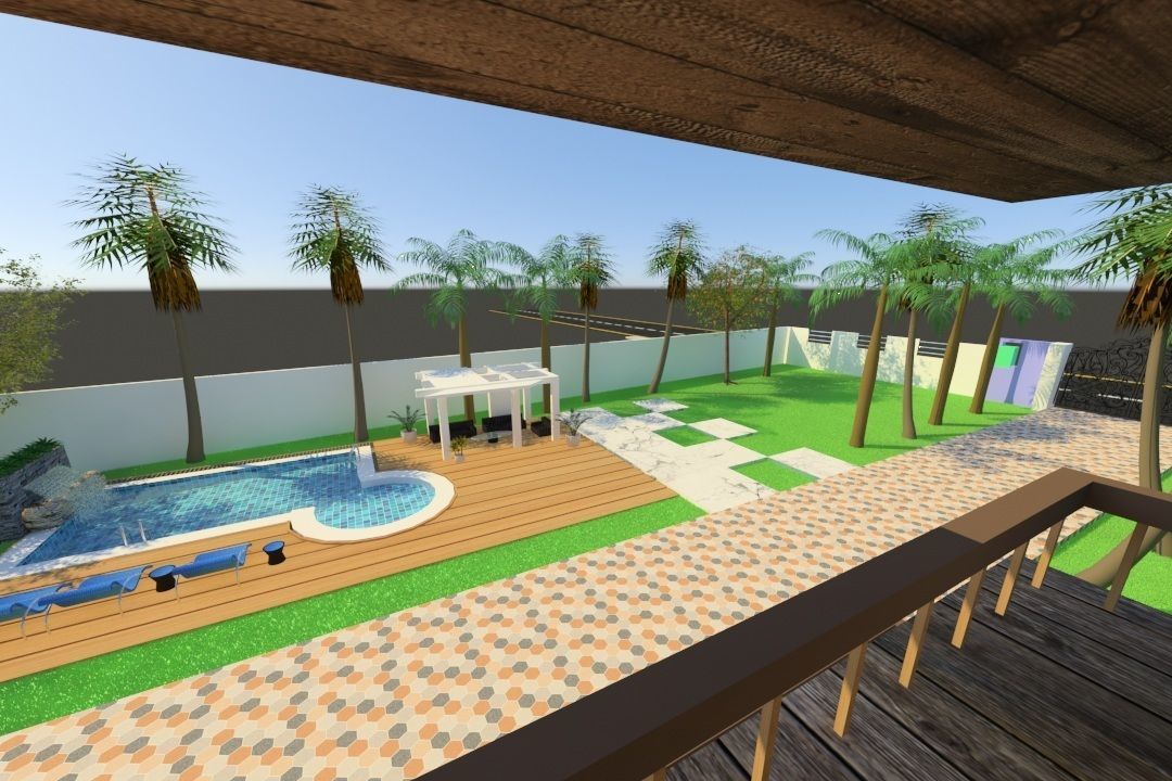 Land Layout with swimming pool and wood house 3D model | CGTrader