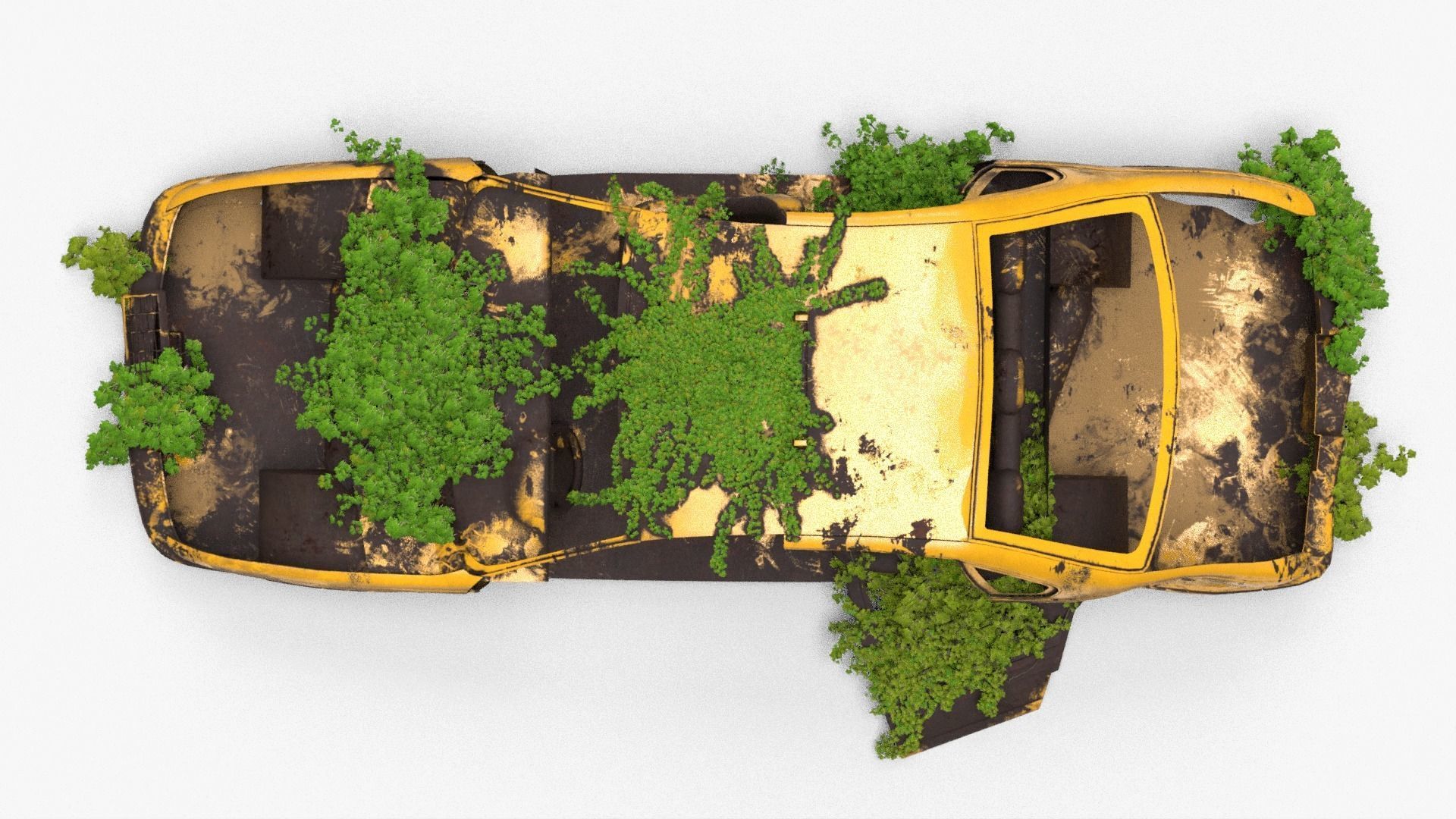 3D model 4K realistic low poly abandoned car recycle bin and rock VR ...