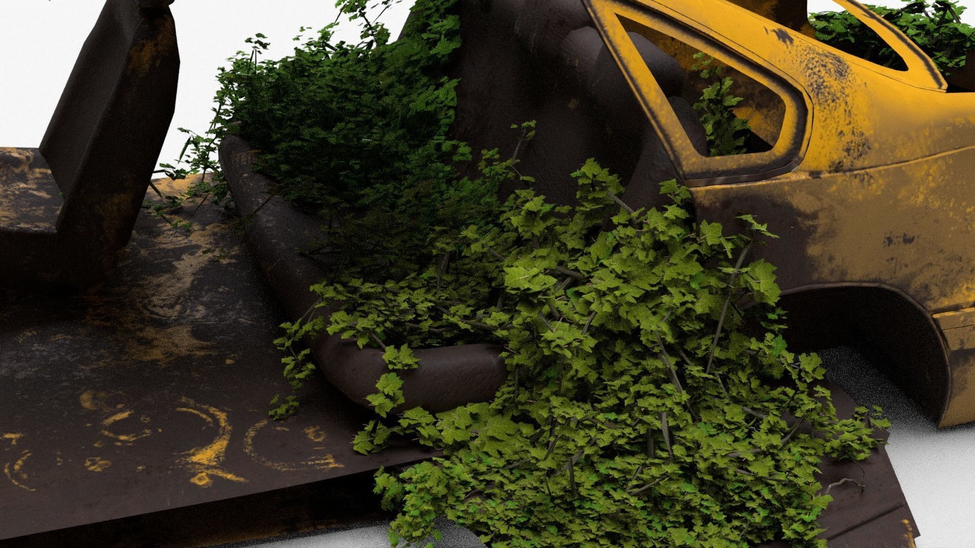 3D model 4K realistic low poly abandoned car recycle bin and rock VR ...