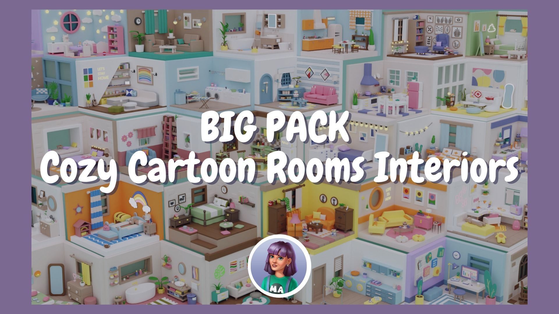 3D model BIG PACK Cozy Cartoon Rooms Interiors VR / AR / low-poly ...