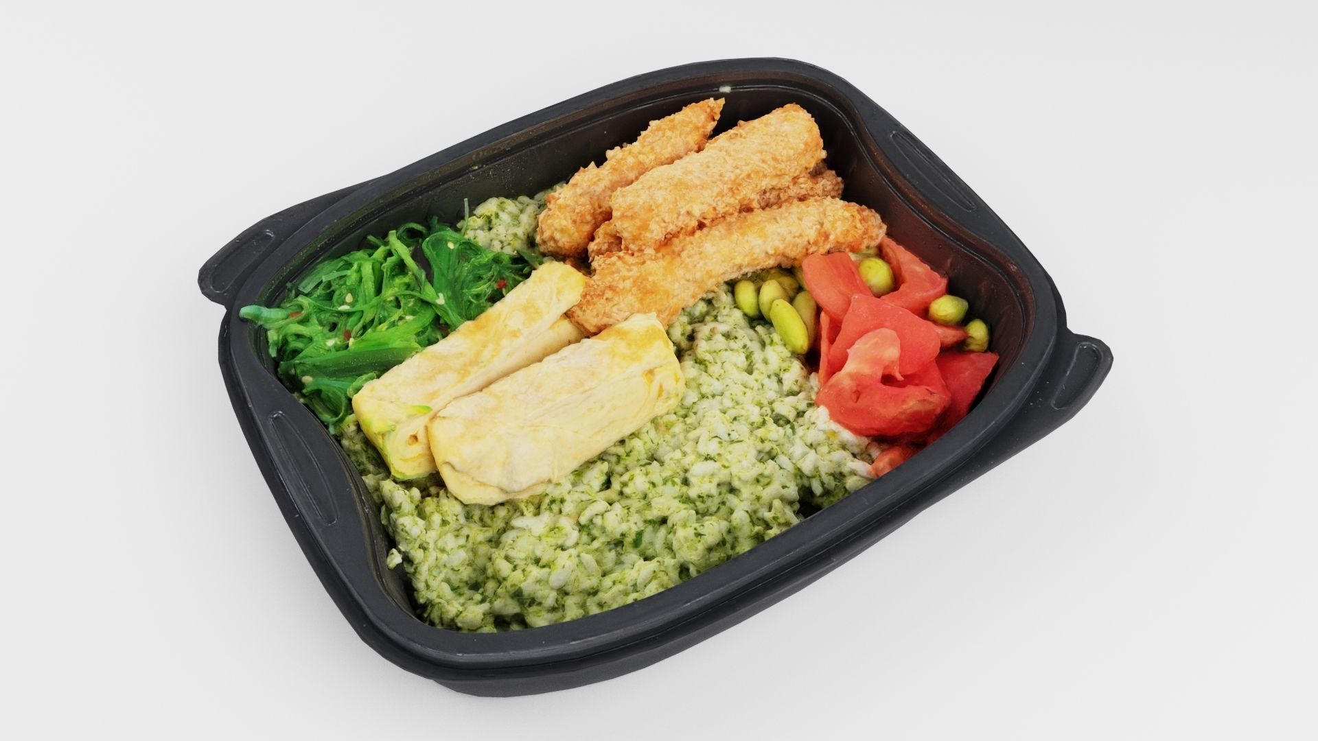 Poke bowl lunch box with salmon rice tomatoes seaweed algae 3D model ...