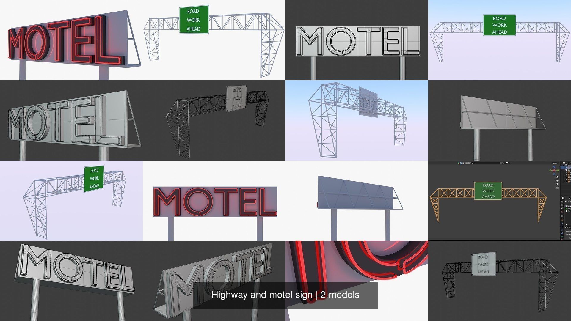 Highway and motel sign 3D Model Collection | CGTrader