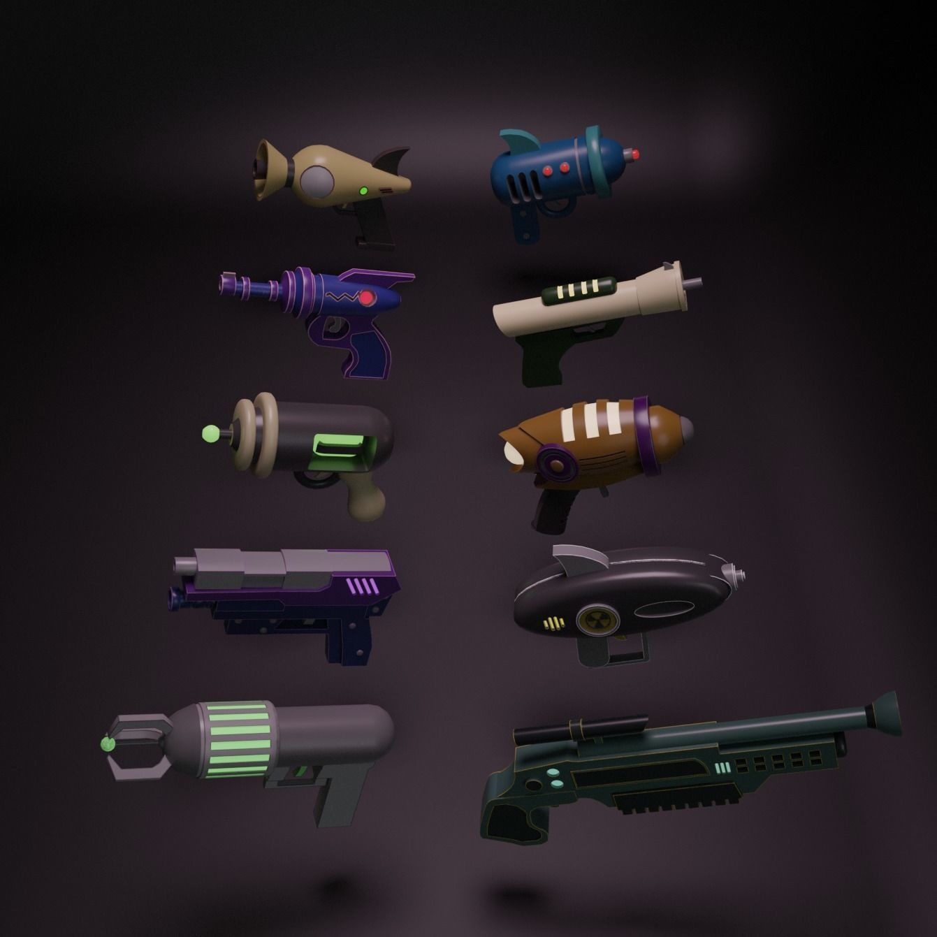 3D model Low Poly Space Gun Pack - 10 Pieces VR / AR / low-poly | CGTrader
