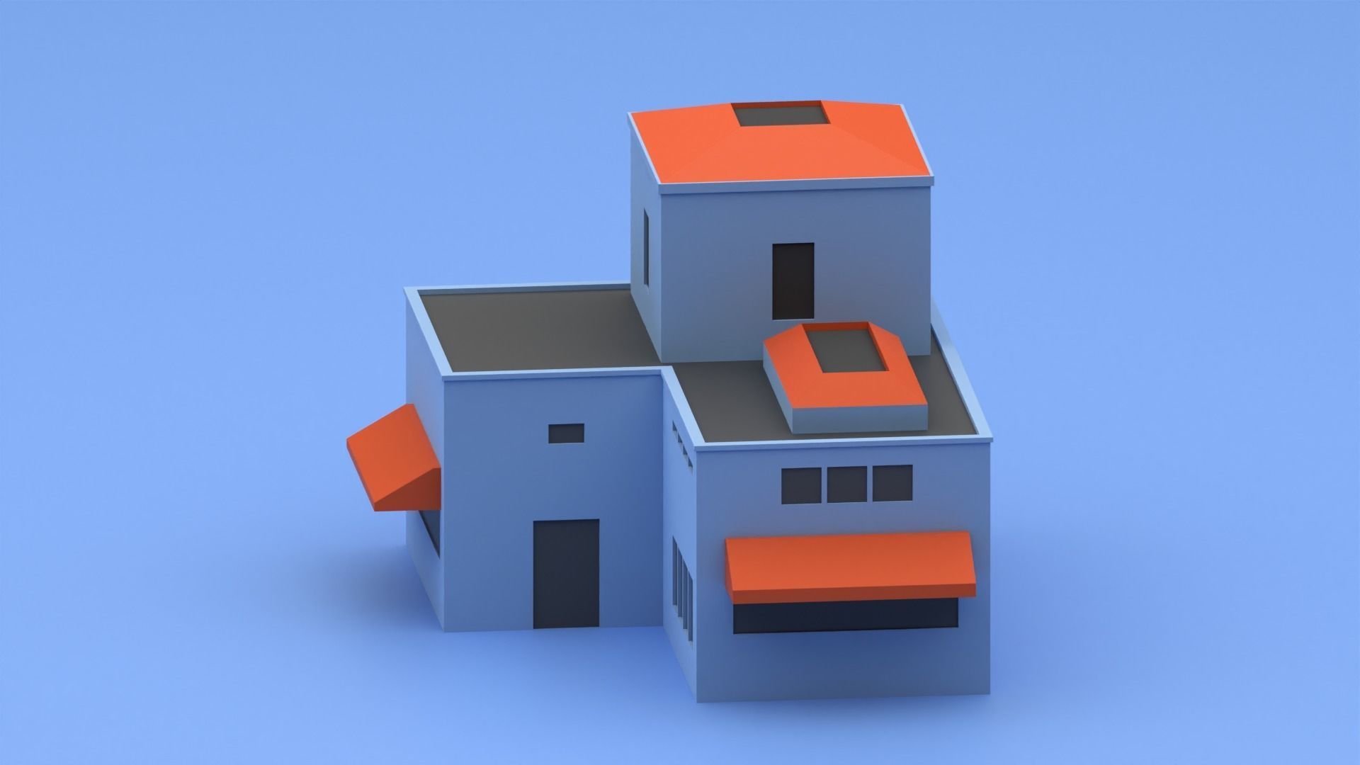 3D model Blue-Red Low poly house exterior VR / AR / low-poly | CGTrader
