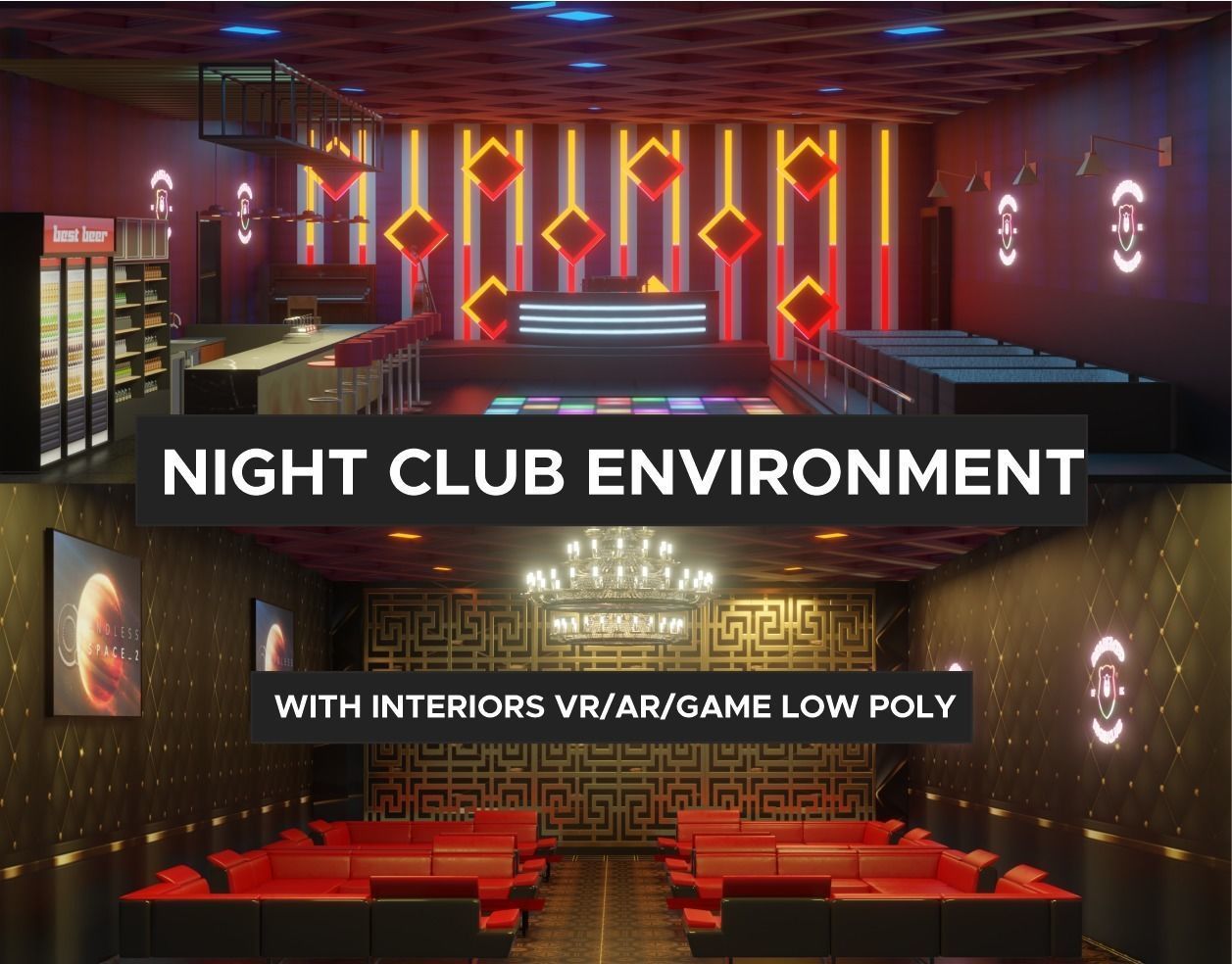 3D model Night club environment with interior - Lowpoly VR / AR / low ...