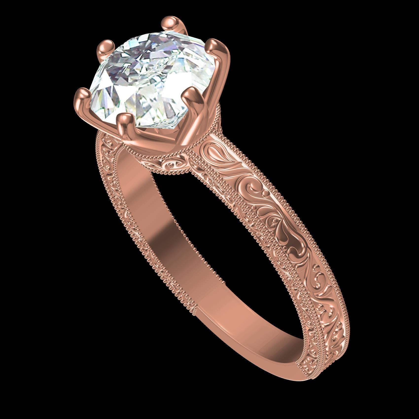 Single Diamond Engraving Solitaire Engagement Ring 3D model 3D ...