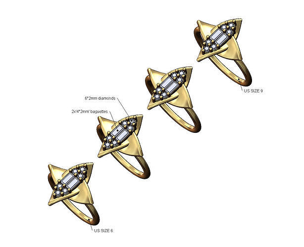 Baguette diamond cluster twisted leaves band US sizes 6to9 3D model 3D ...