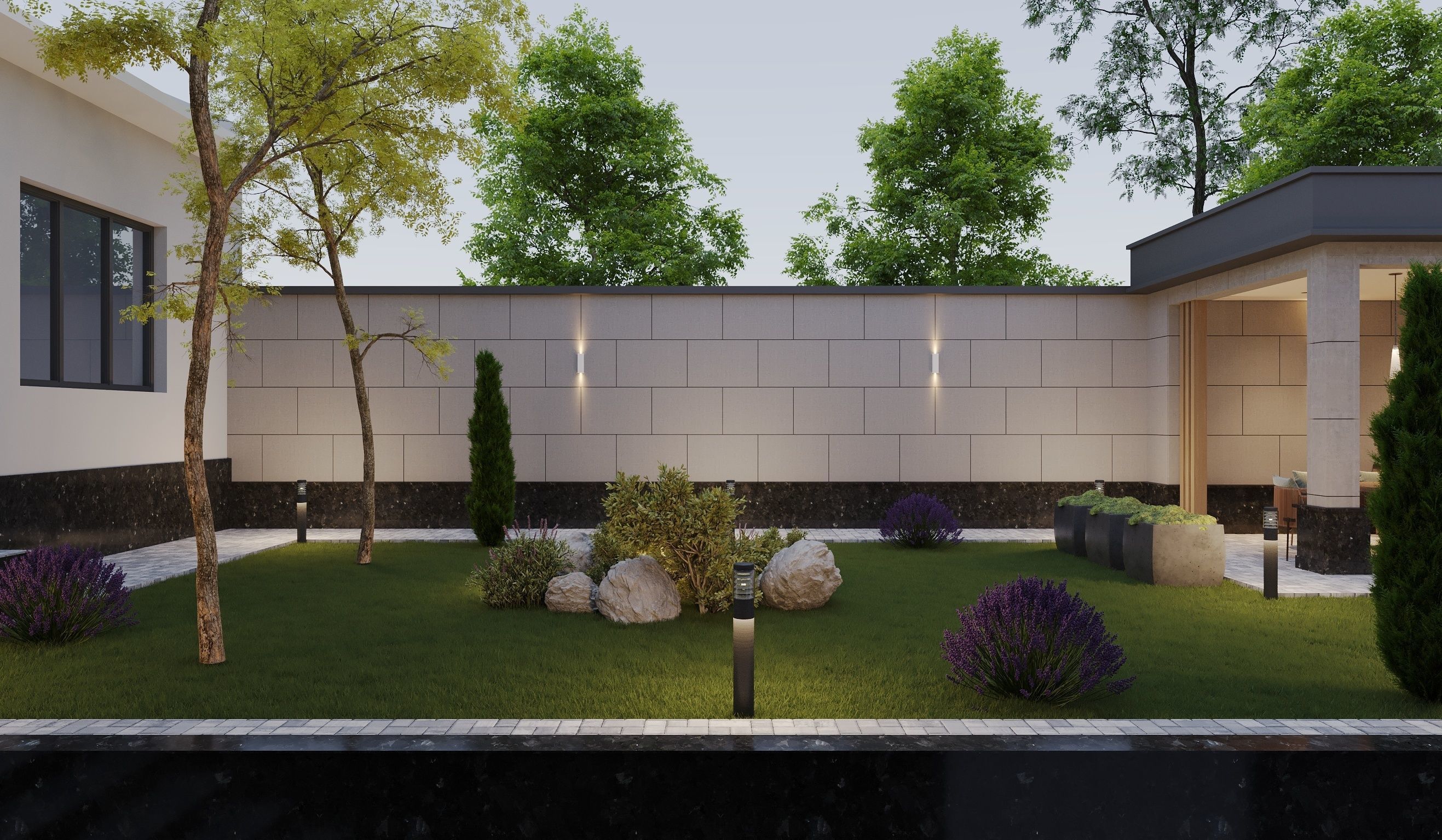 landscape courtyard design and kitchen design free 3D model | CGTrader
