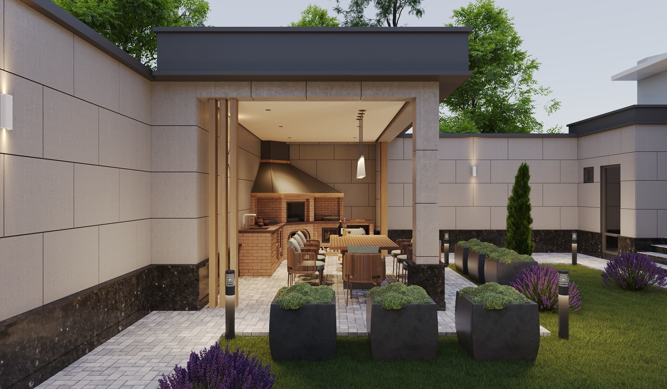 landscape courtyard design and kitchen design free 3D model | CGTrader
