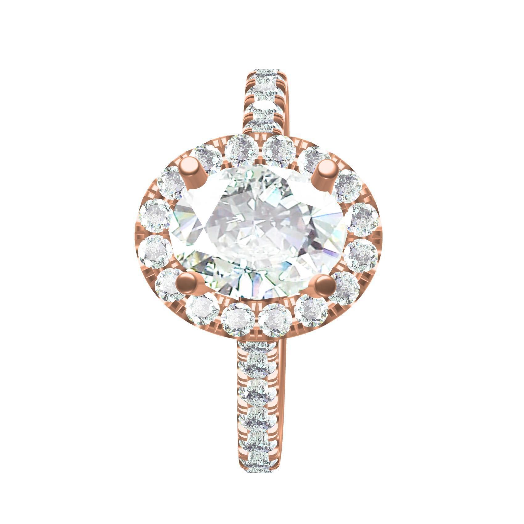 Oval Stone Diamond Halo Cathedral Engagement Ring 3D model 3D printable ...