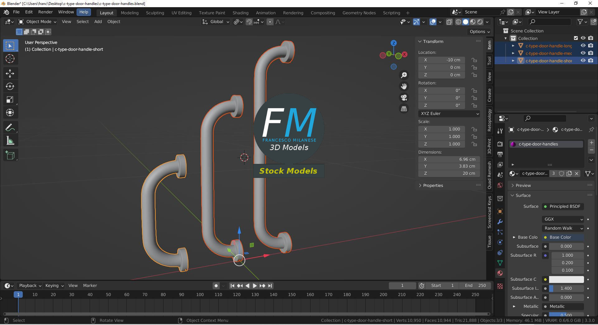 C-type door handles 3D model | CGTrader