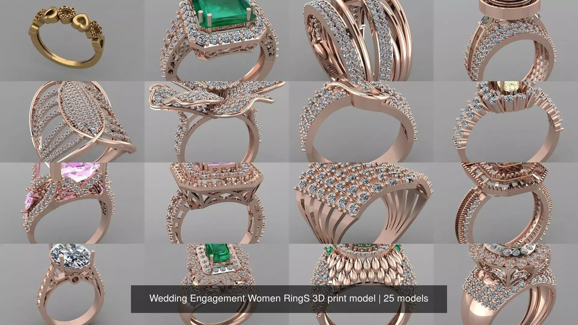 Wedding Engagement Women RingS 3D print model 3D Model Pack | CGTrader