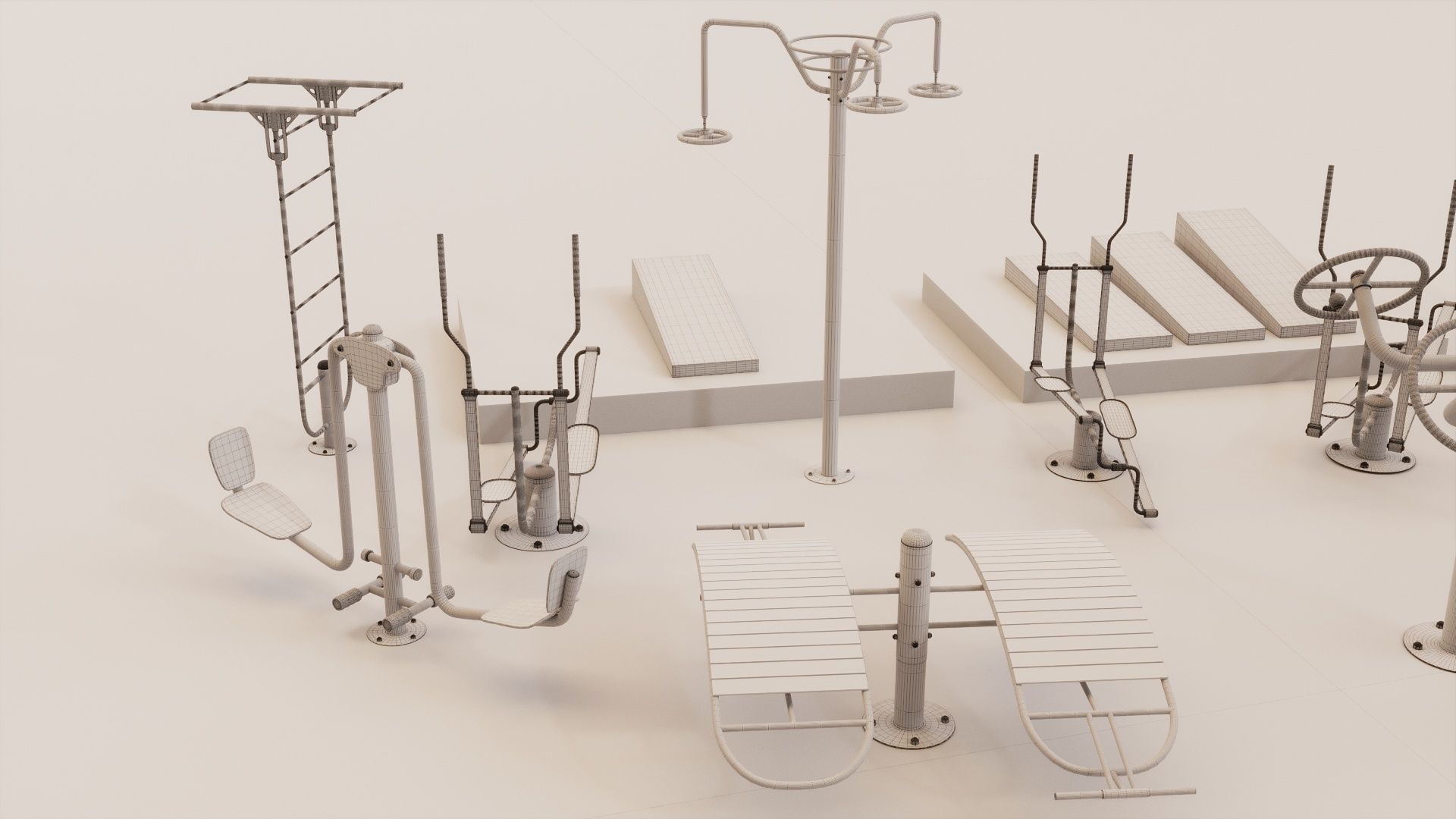 Detailed Outdoor Fitness Equipments Collection 3D Model 3D model | CGTrader