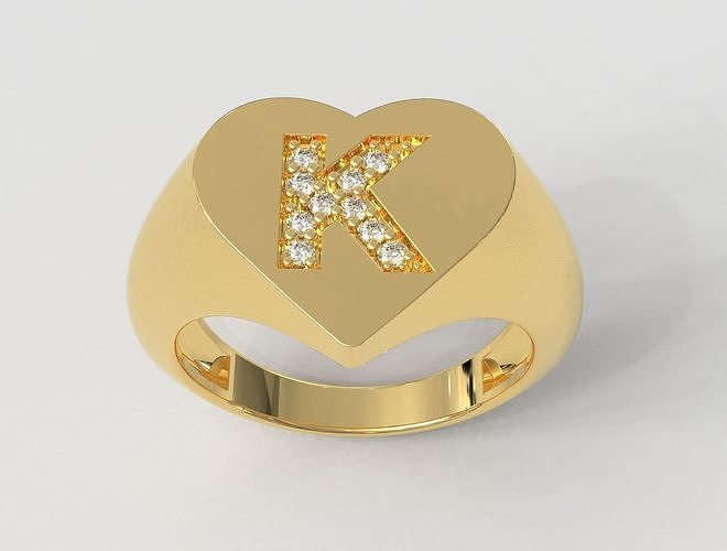 Heart Letter Ring - K 3D model 3D printable | CGTrader