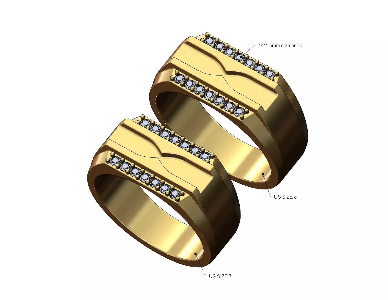Diamond brand engraving stepped signet ring US sizes 7 8 3D model 3D ...