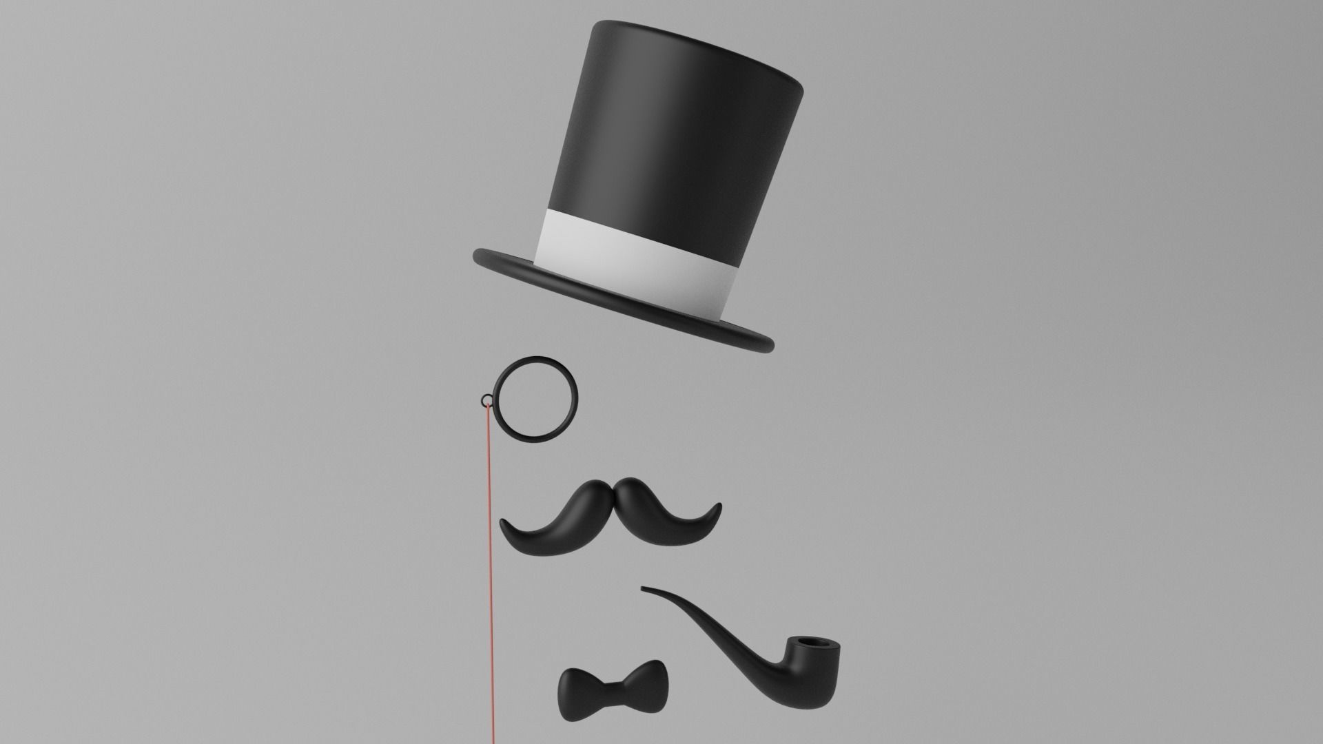 3D model Top Hat Moustache Bow Tie Monocle Tobacco Pipe VR / AR / low ...