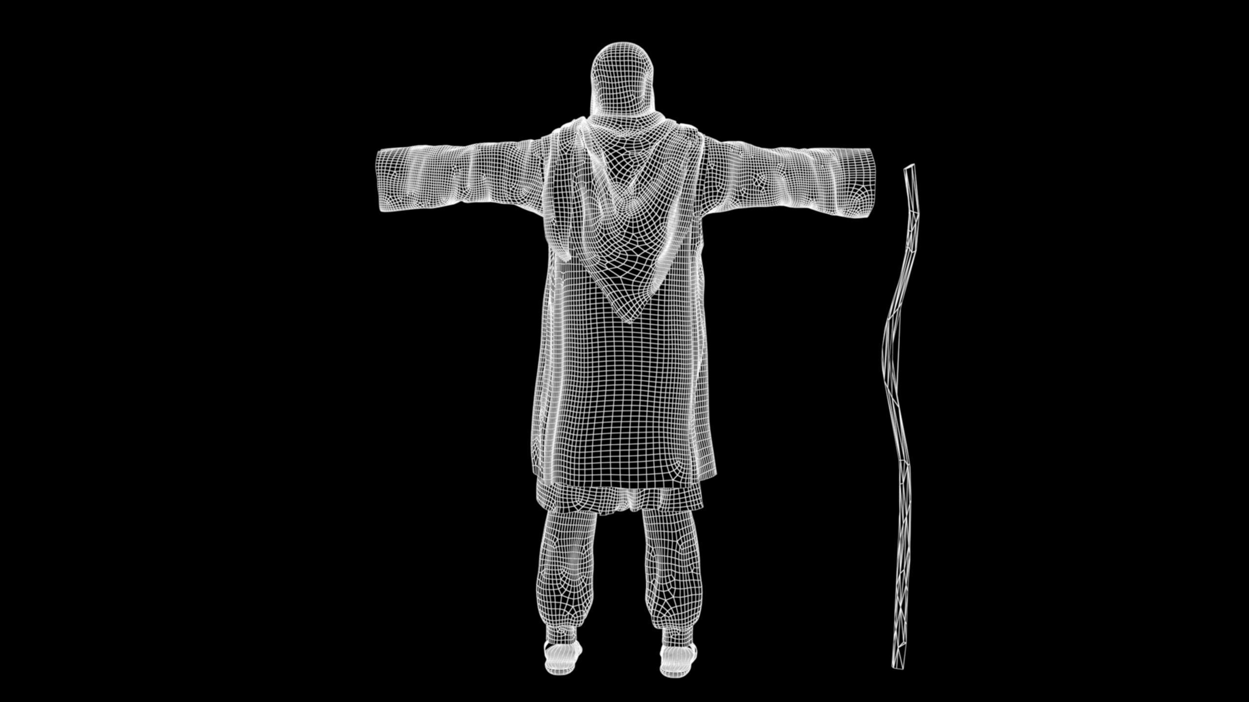 Old arab man clothes with sandal and stick 3D model | CGTrader