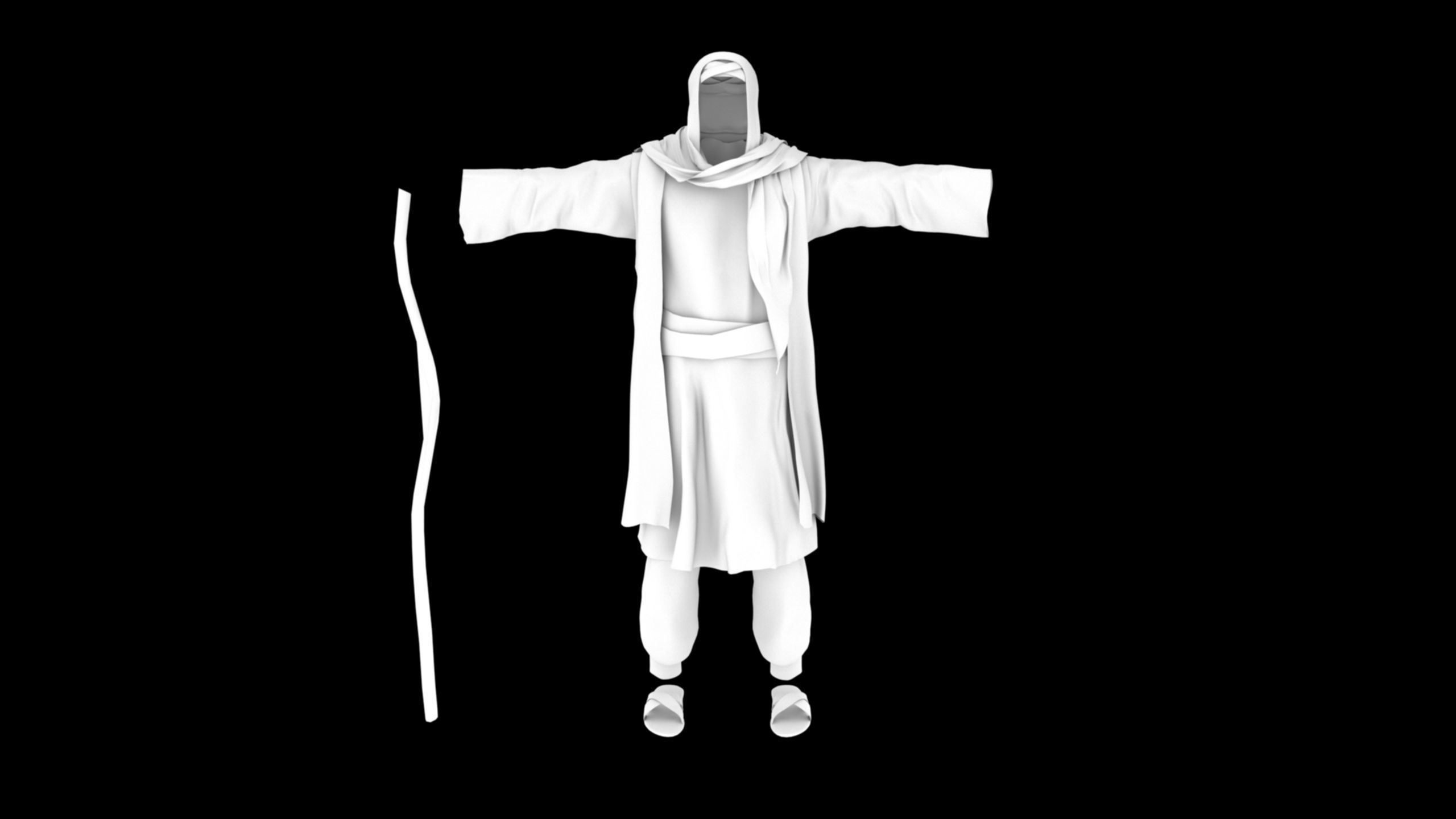 Old arab man clothes with sandal and stick 3D model | CGTrader