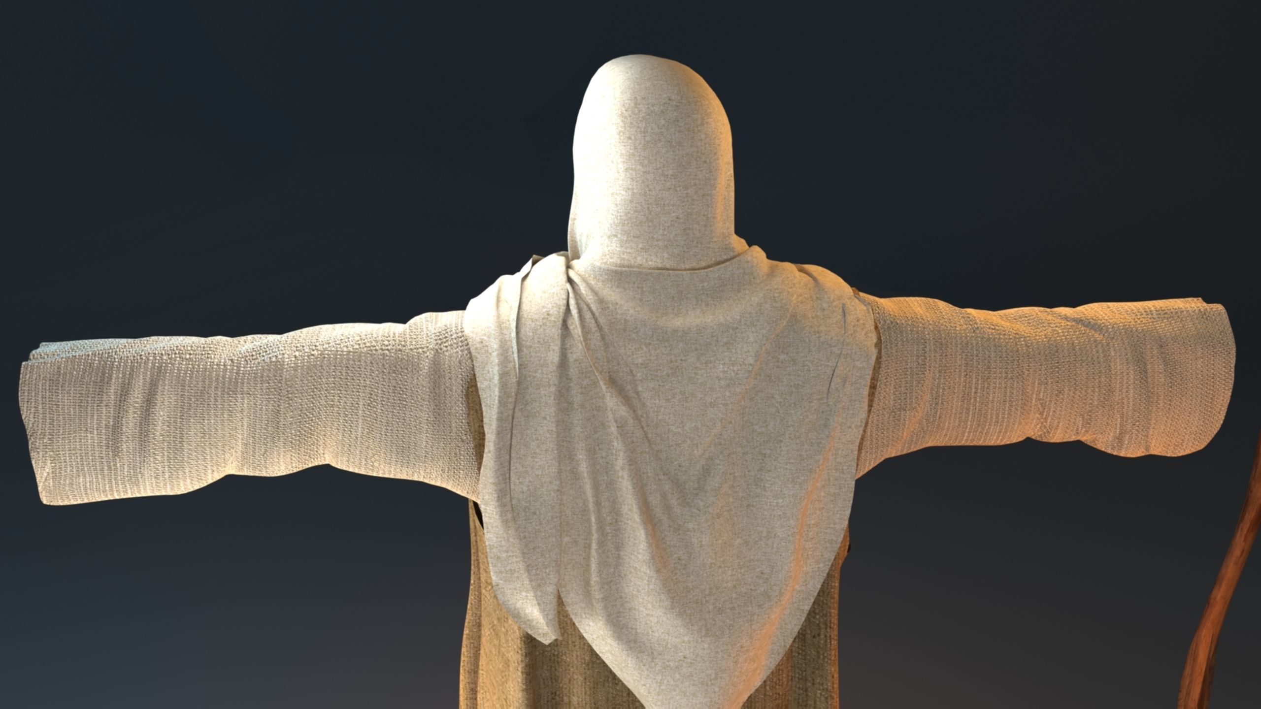 Old arab man clothes with sandal and stick 3D model | CGTrader