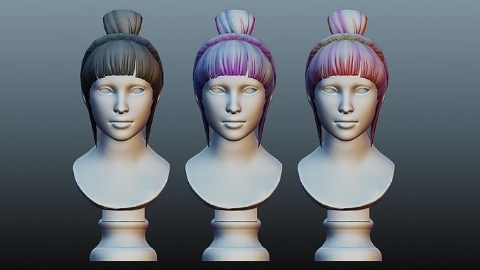 3D model Female hair low poly 3 color model VR / AR / low-poly | CGTrader