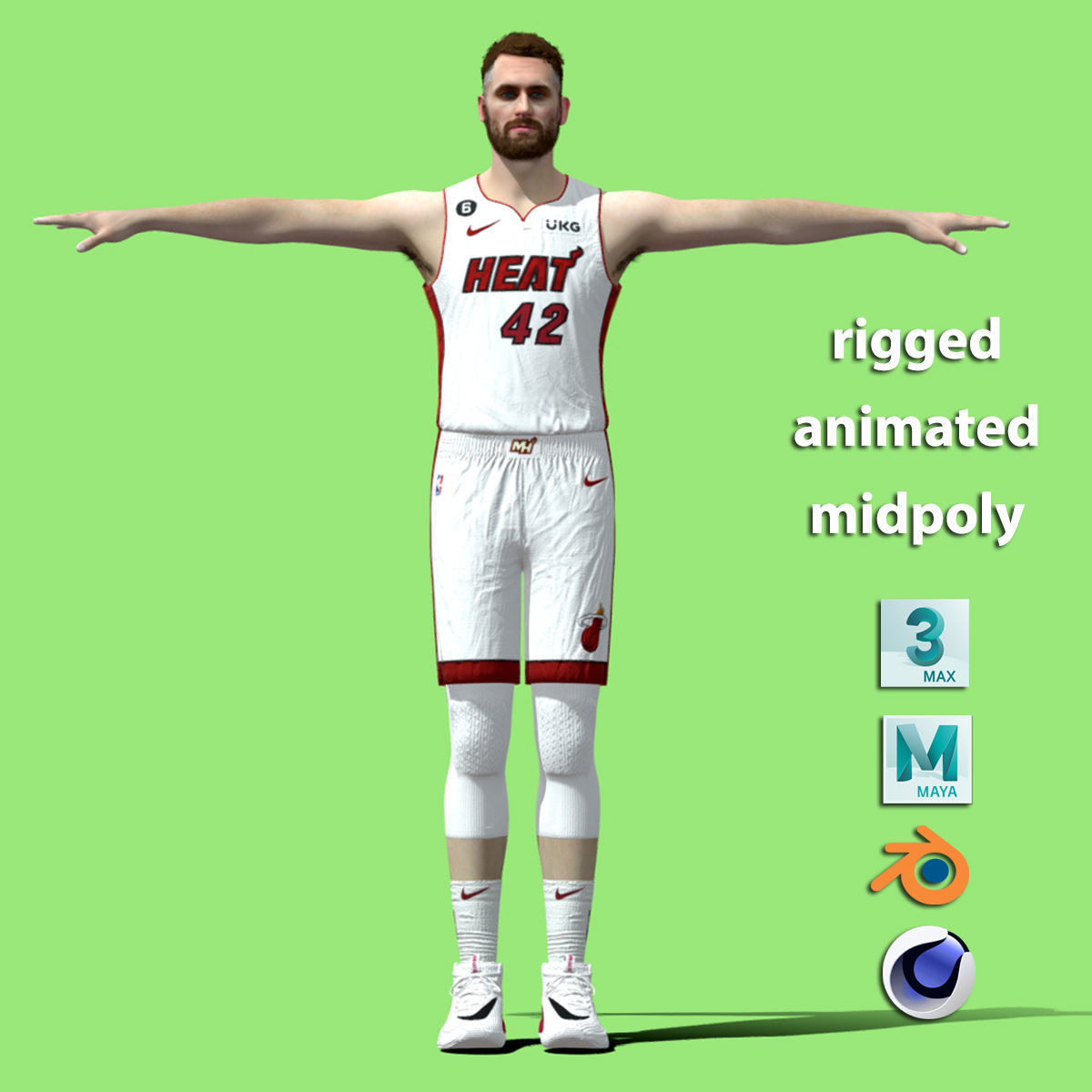 T- Pose Rigged Kevin Love Miami Heat NBA 3D model animated rigged ...