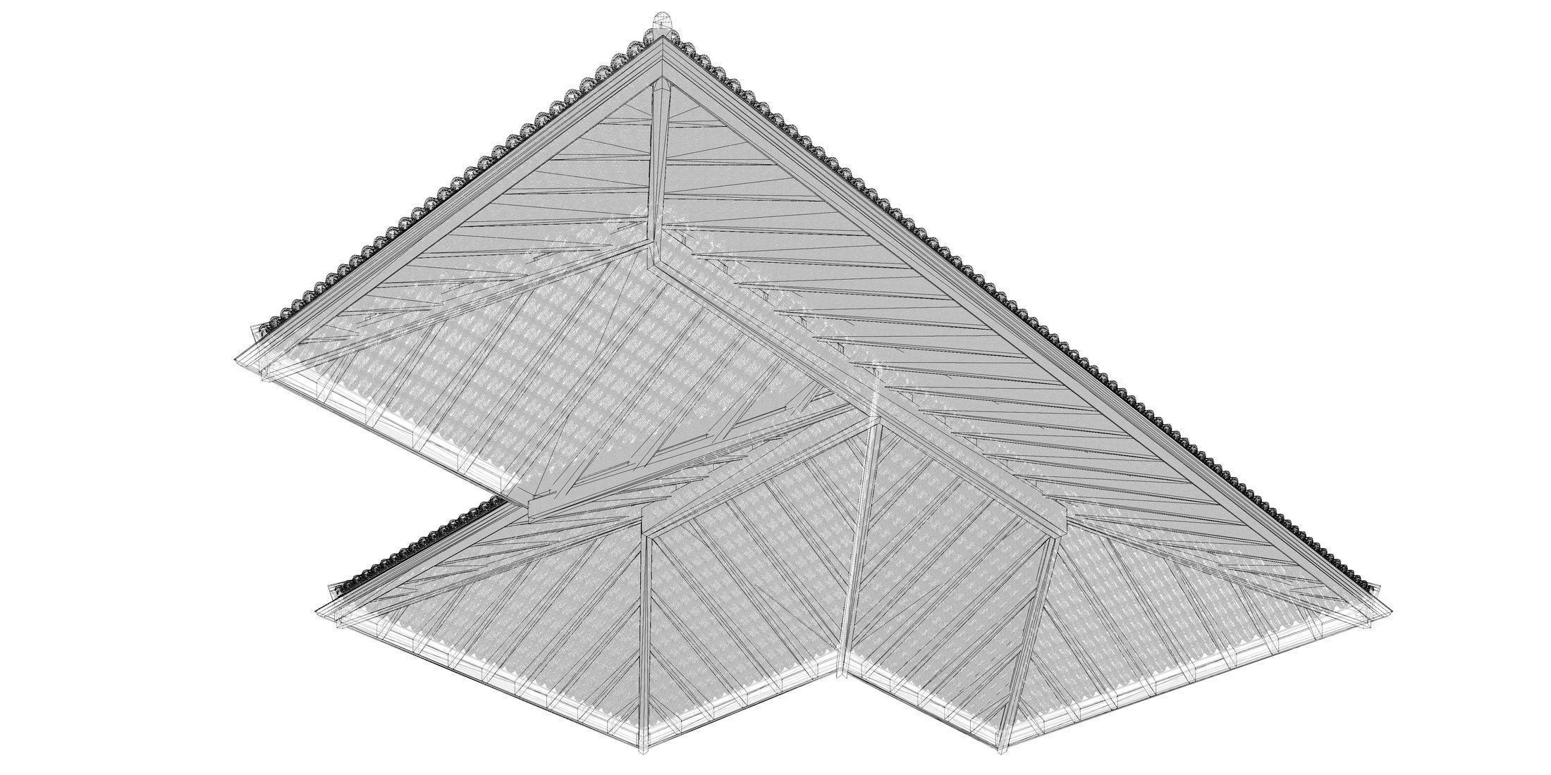 Hip roof with clay tiles 2301 3D model | CGTrader