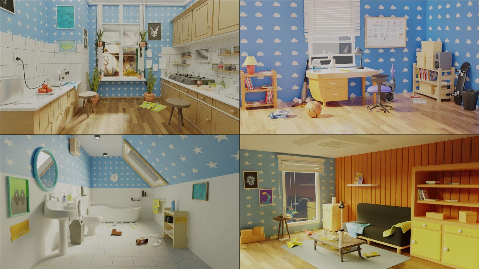 3D Stylish Interior Cartoon Environment 3D Model Collection | CGTrader