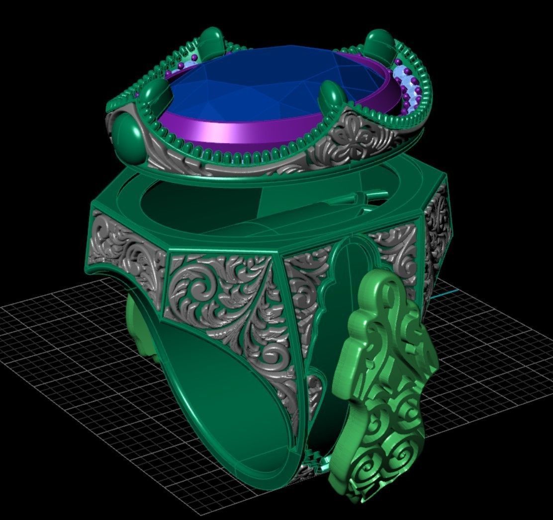 Turkish King Crown Oval Engraved Luck Stone Mystic Topaz Ring 3D model ...