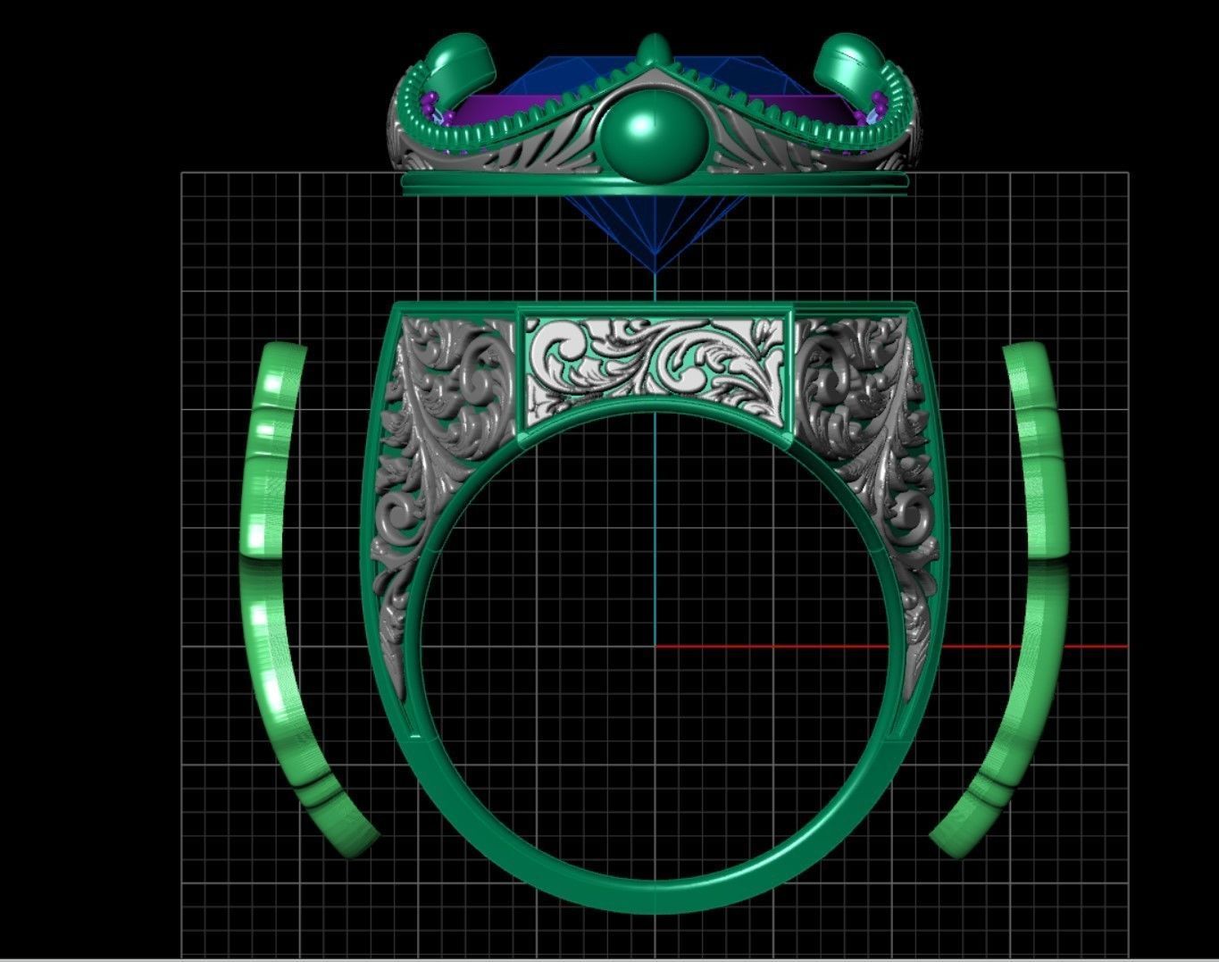 Turkish King Crown Oval Engraved Luck Stone Mystic Topaz Ring 3D model ...