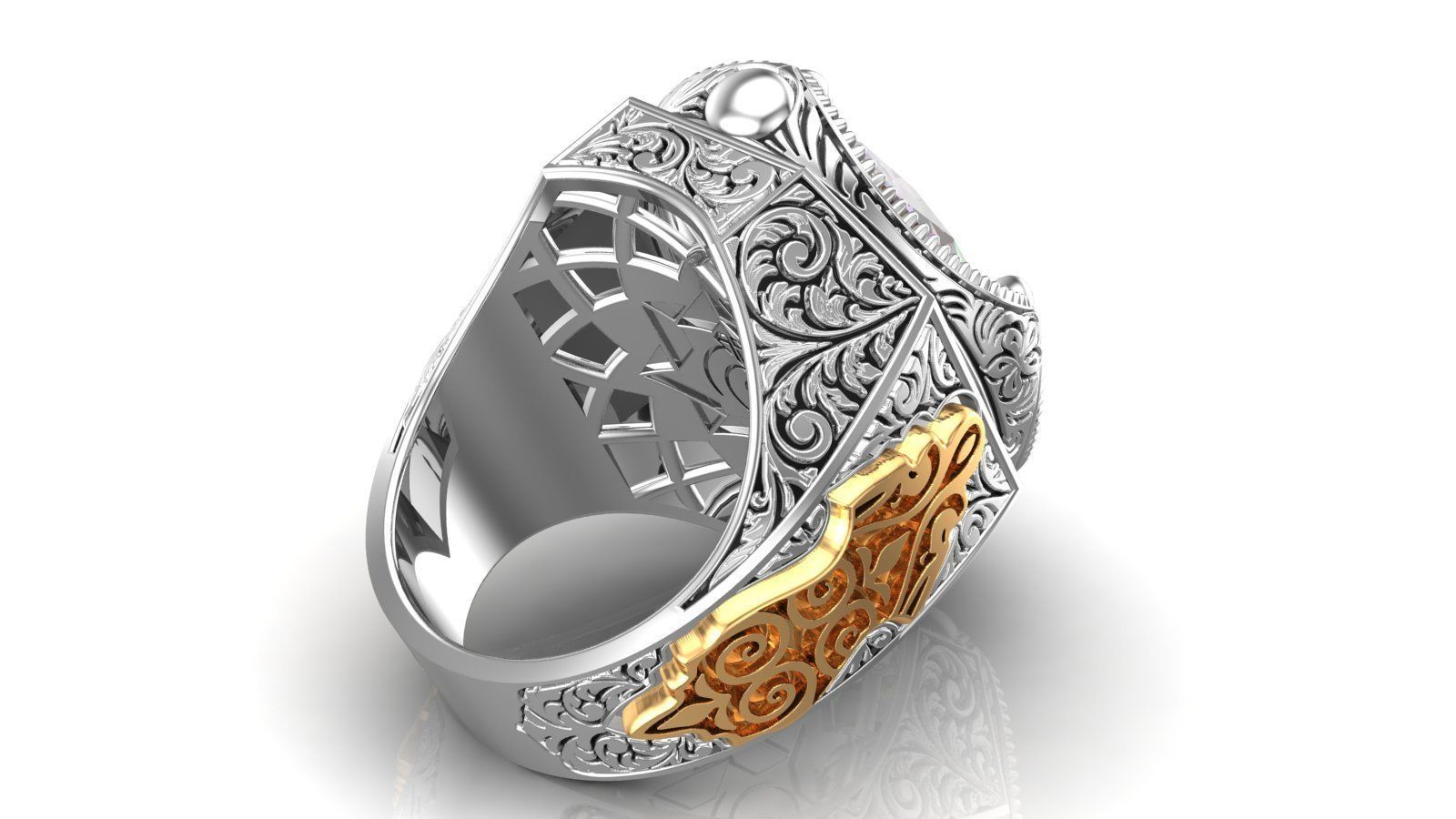 Turkish King Crown Oval Engraved Luck Stone Mystic Topaz Ring 3D model ...