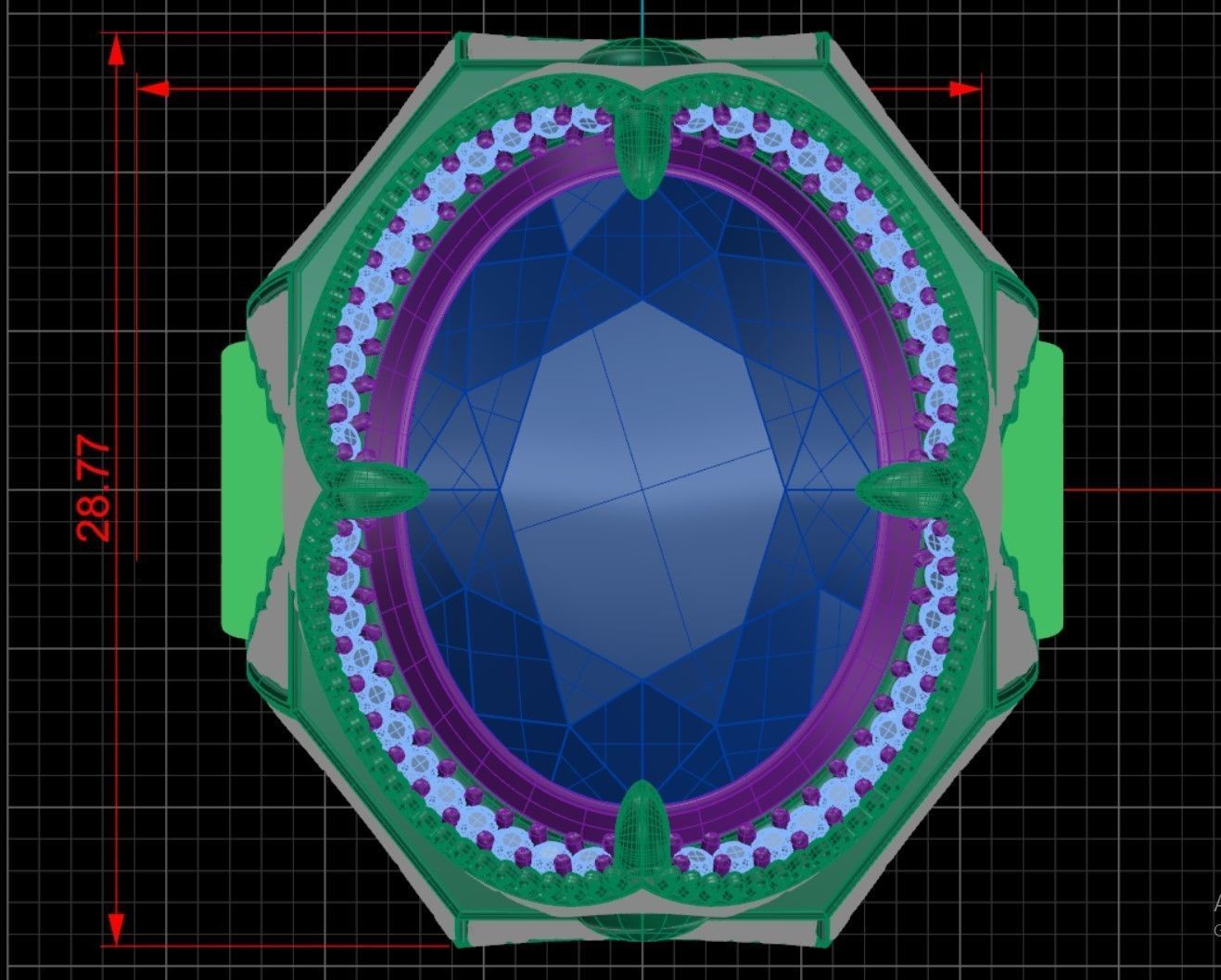 Turkish King Crown Oval Engraved Luck Stone Mystic Topaz Ring 3D model ...