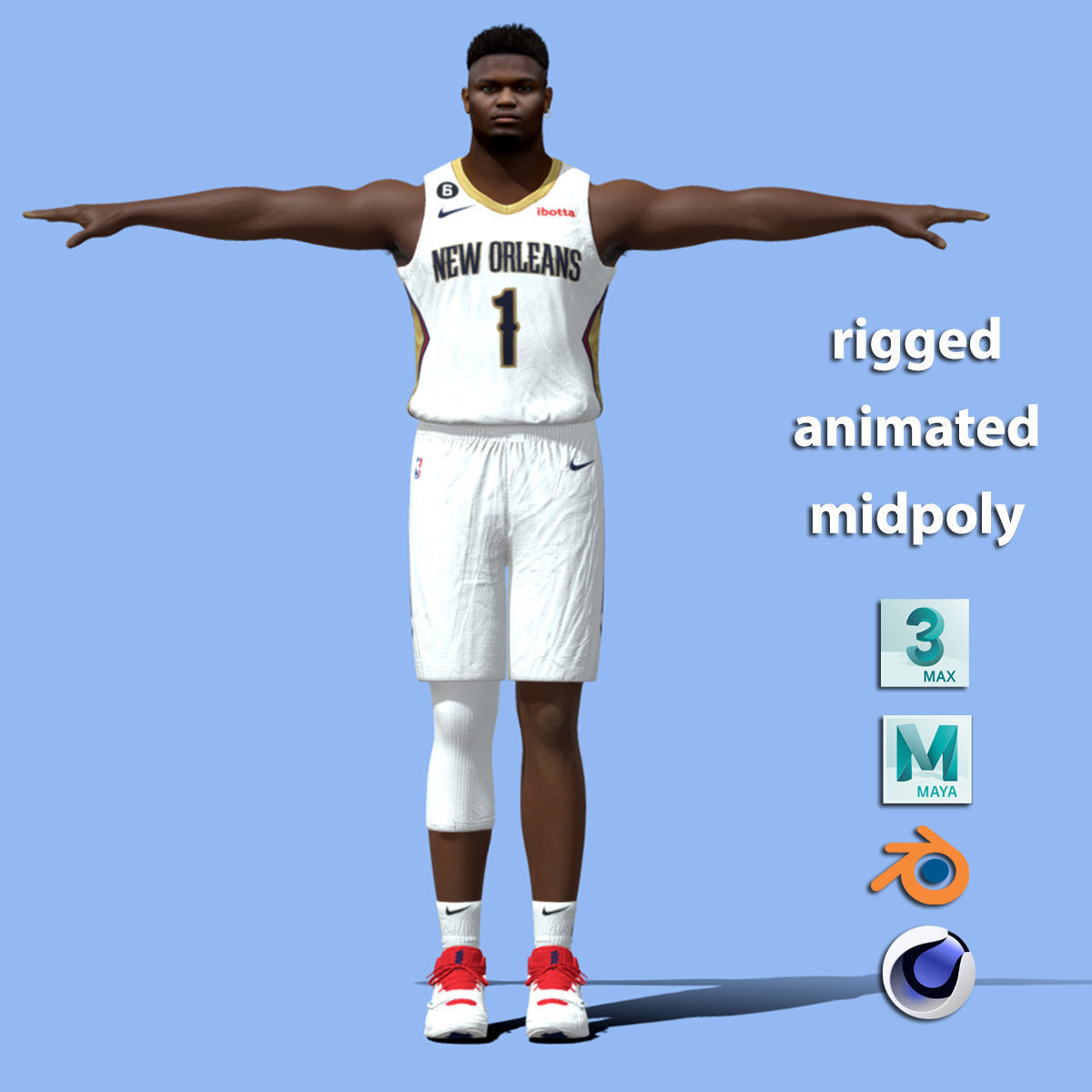 T-Pose Zion Williamson New Orleans NBA 3D model animated rigged | CGTrader
