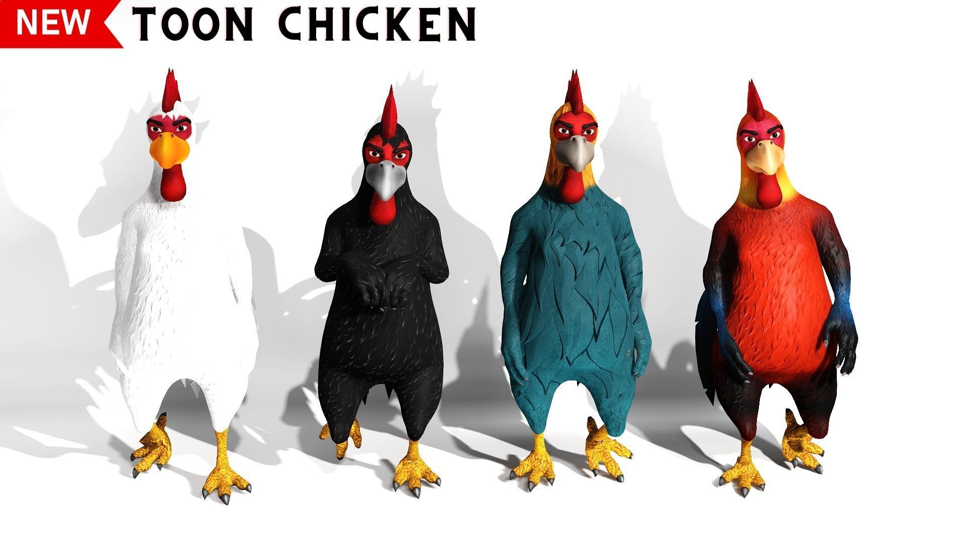 Toon chicken roosters 3D model animated rigged | CGTrader