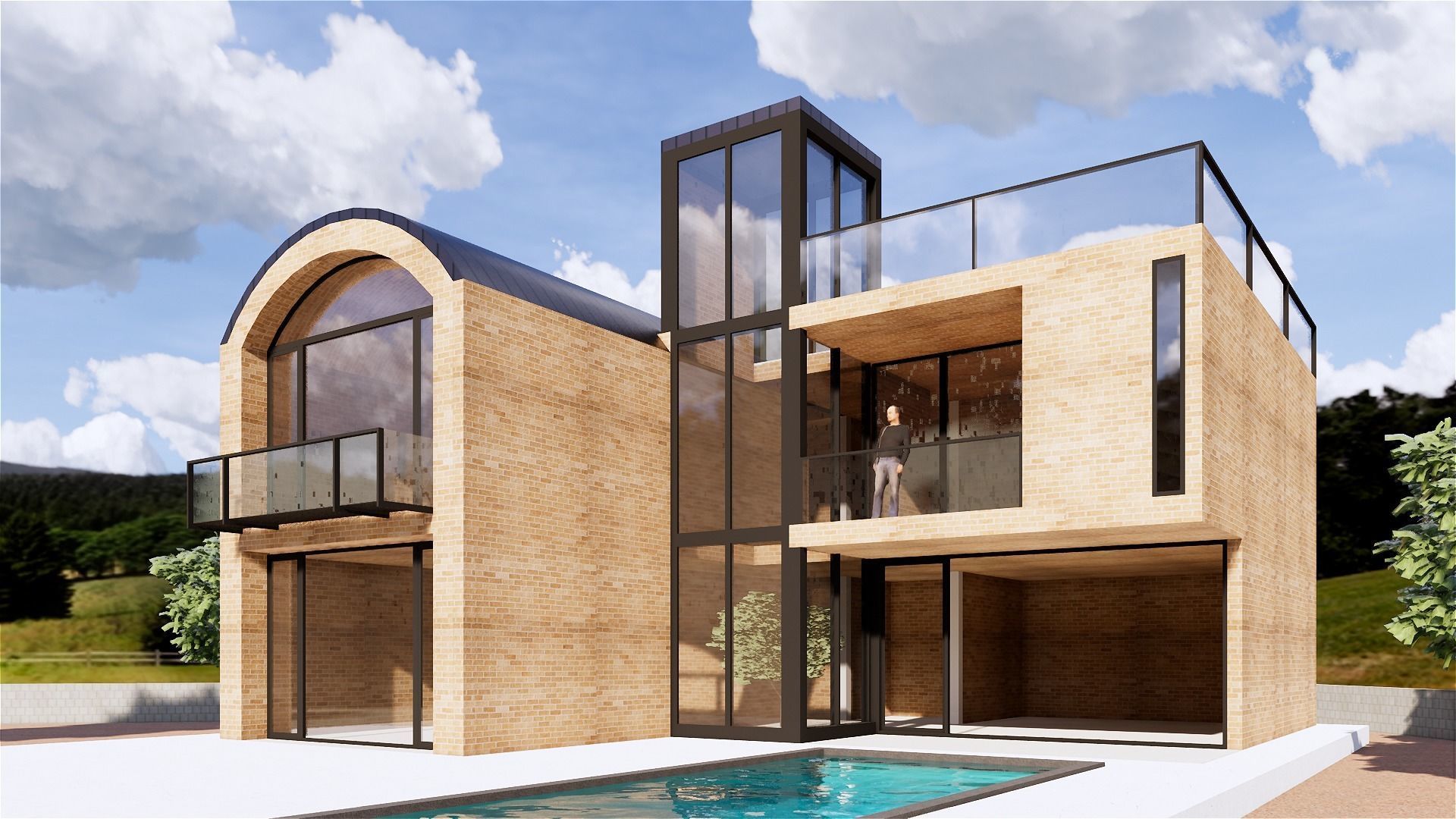 brick villa design with arc roof 3D model | CGTrader