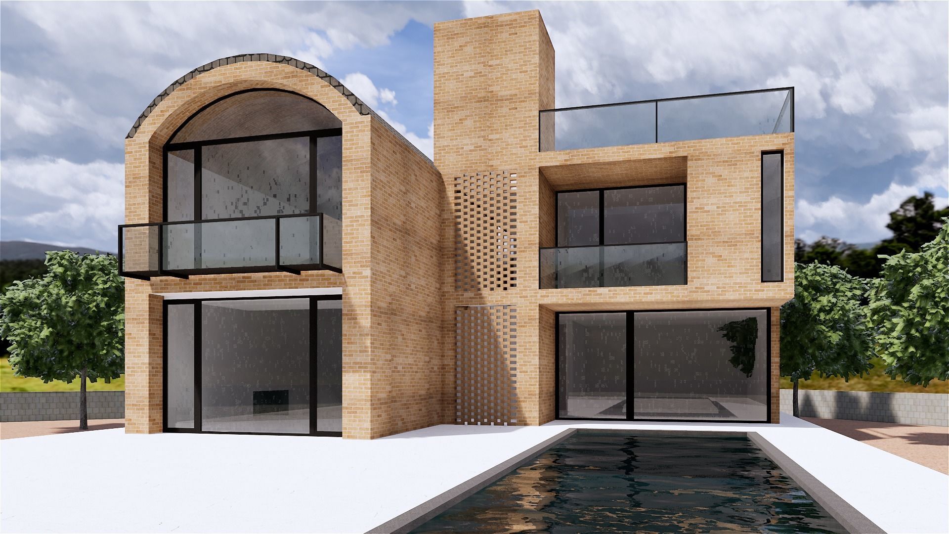 brick villa design with arc roof 3D model | CGTrader
