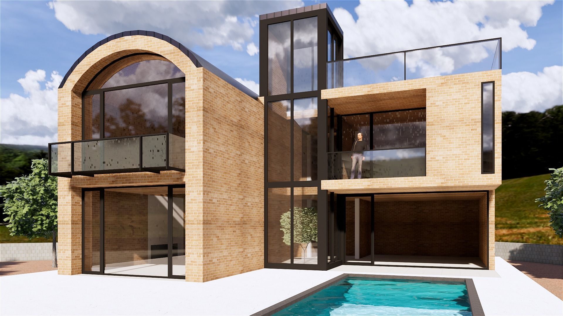 brick villa design with arc roof 3D model | CGTrader