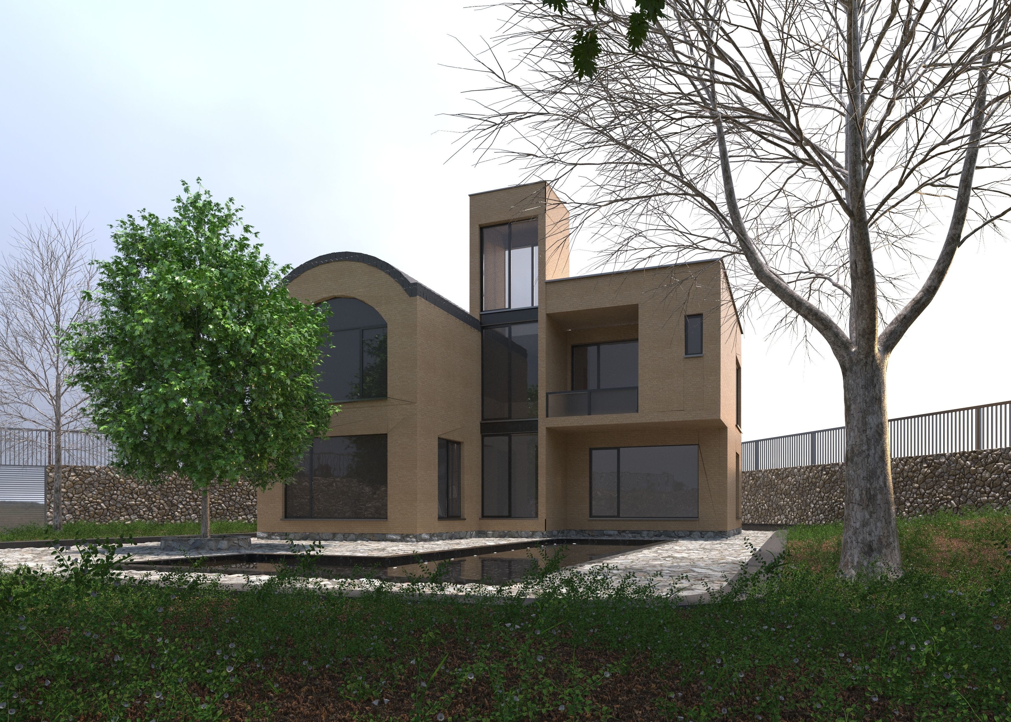 brick villa design with arc roof 3D model | CGTrader