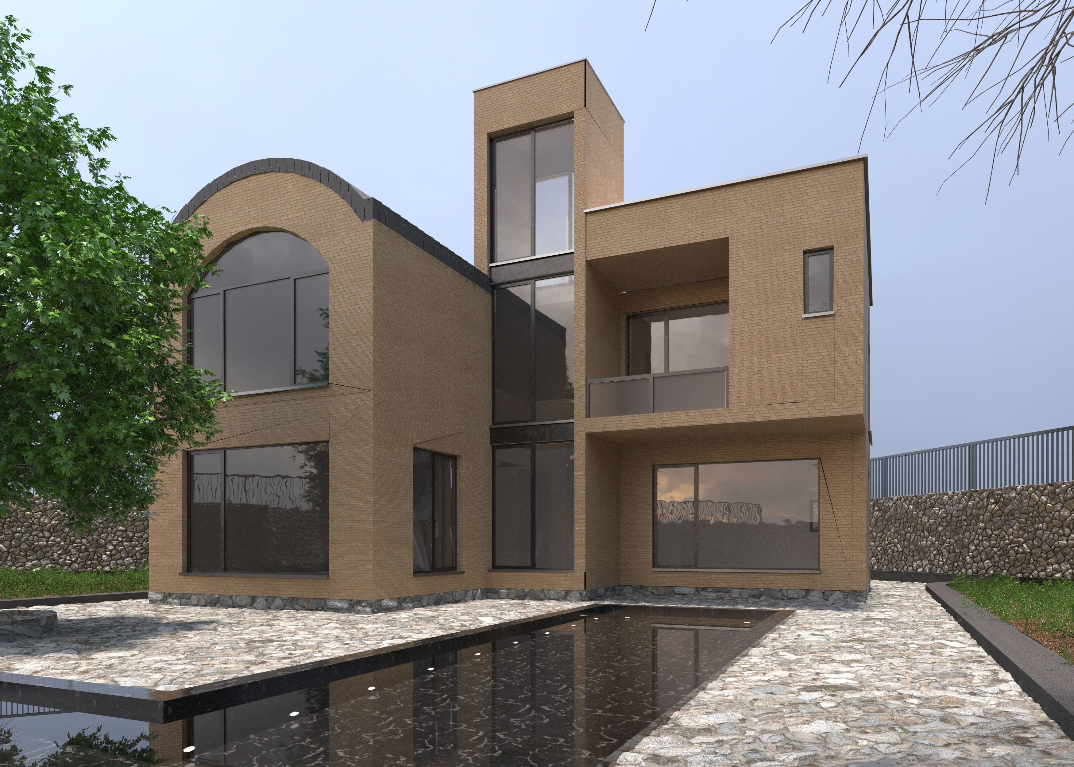 brick villa design with arc roof 3D model | CGTrader