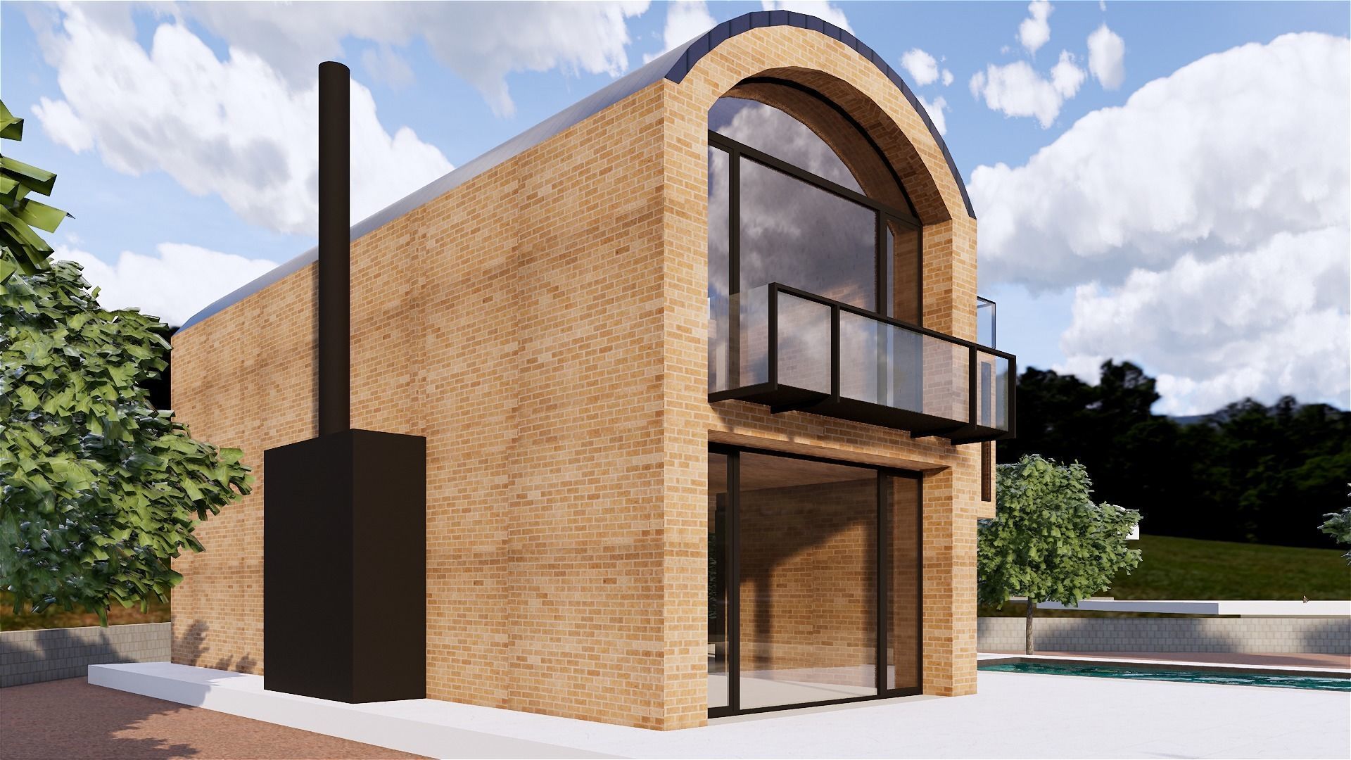 brick villa design with arc roof 3D model | CGTrader