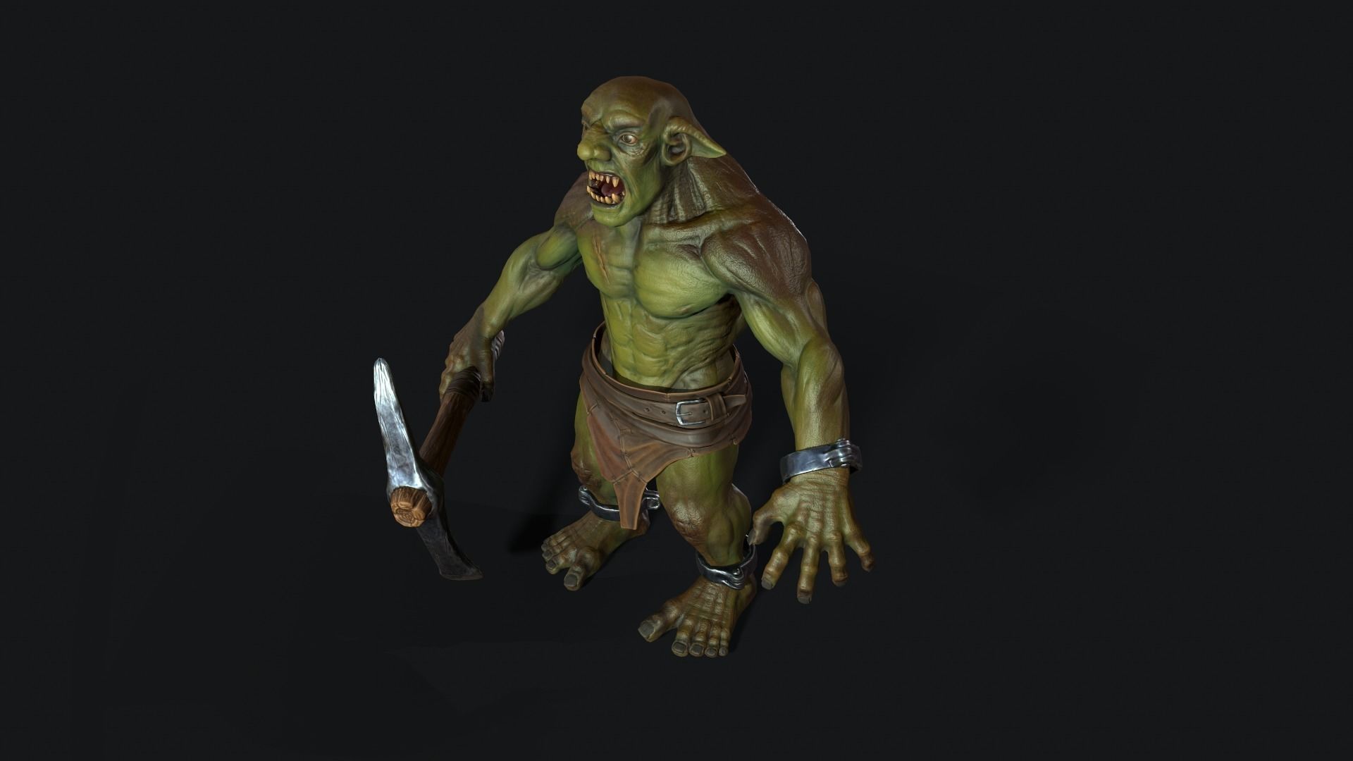 3D model Goblin Orc slave miner stylized Rigged ready for animation VR ...