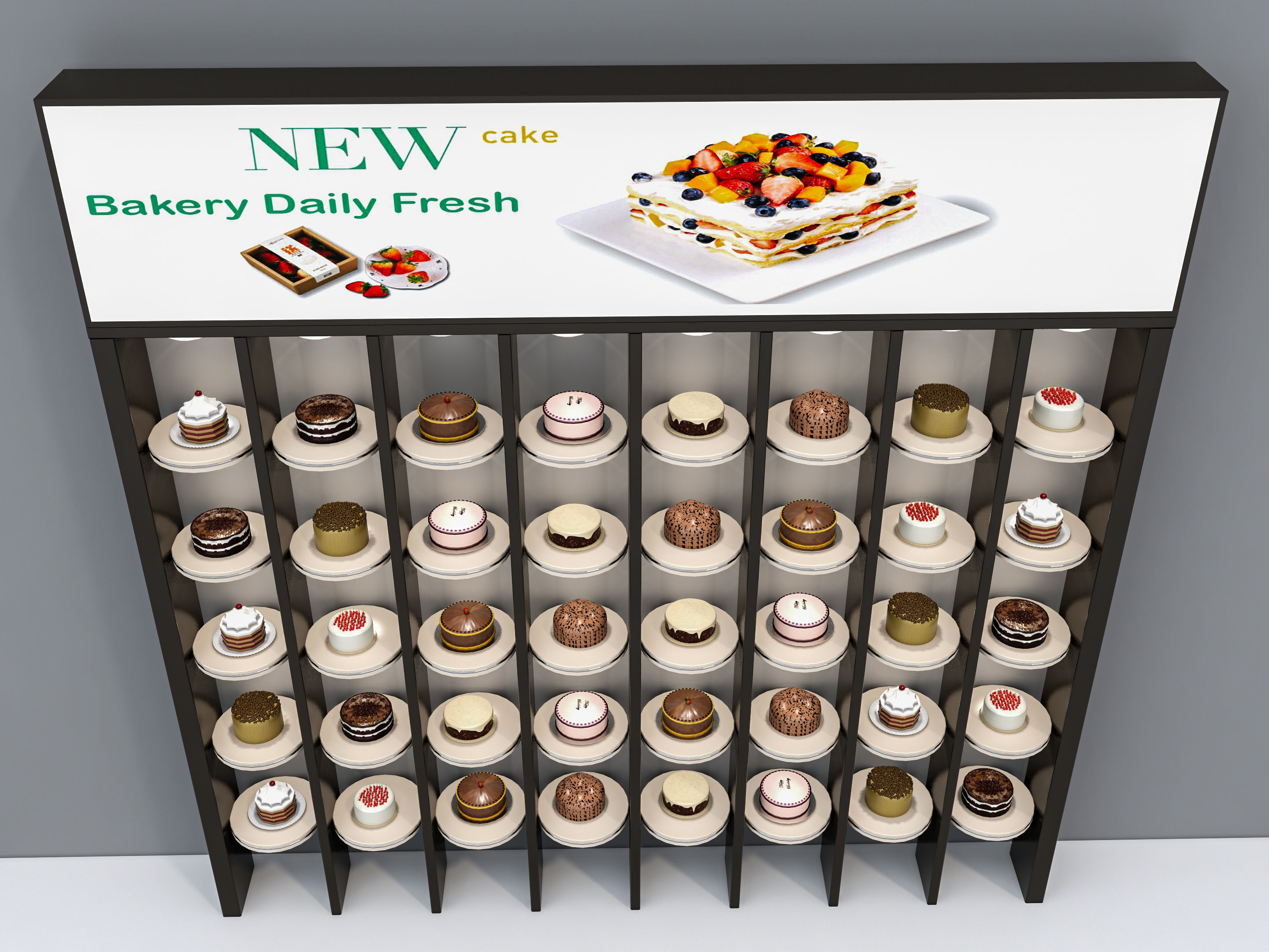 Bakery front display cake window racks 3D model | CGTrader