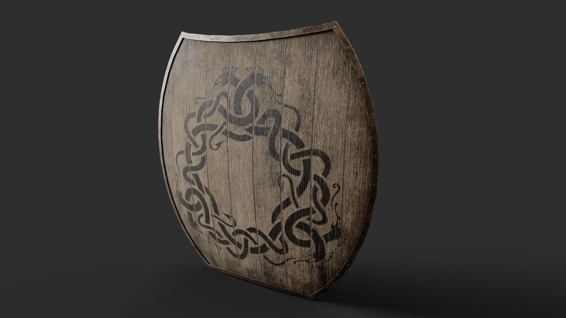 3D model Slavic hybrid shield-painted black urobors symbol VR / AR ...