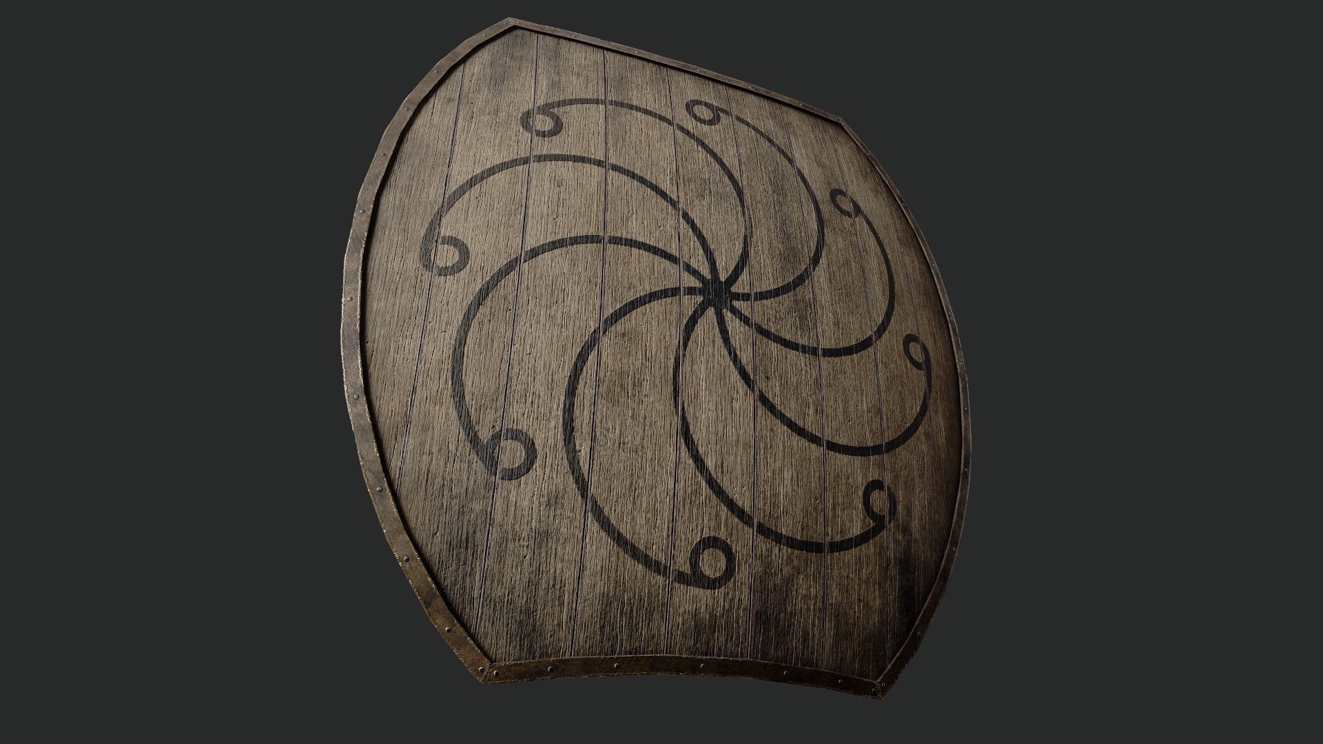 3D model Slavic hybrid shield-painted black radial symbol VR / AR / low ...