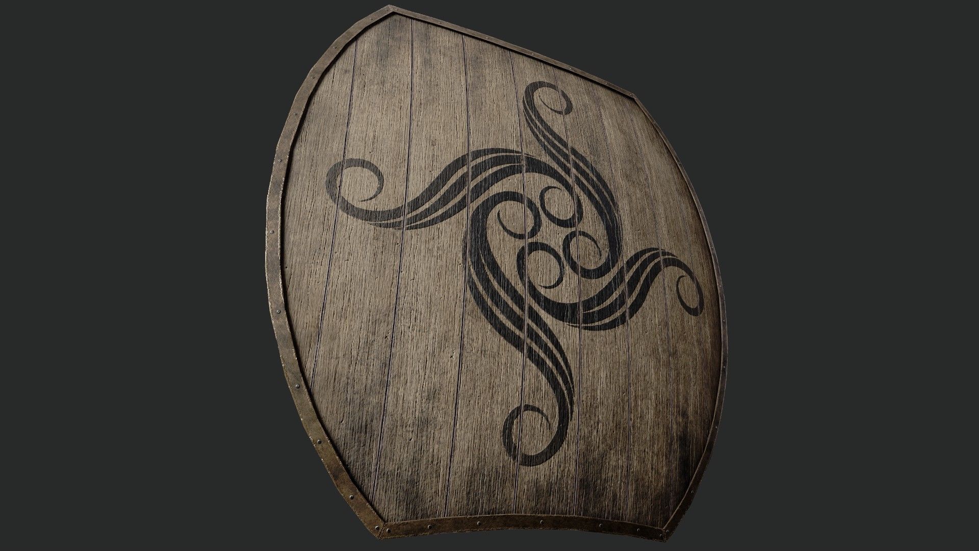 3D model Slavic hybrid shield-painted blcak radial symbols VR / AR ...