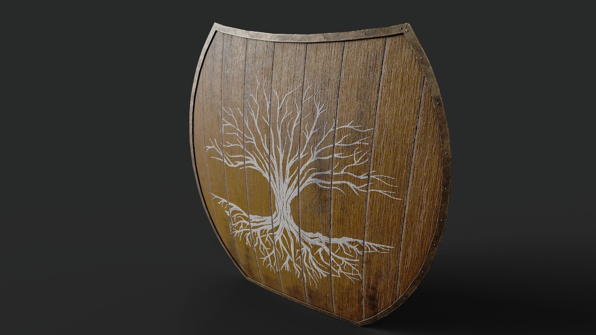 3D model Slavic hybrid shield-painted orange with trees symbol VR / AR ...