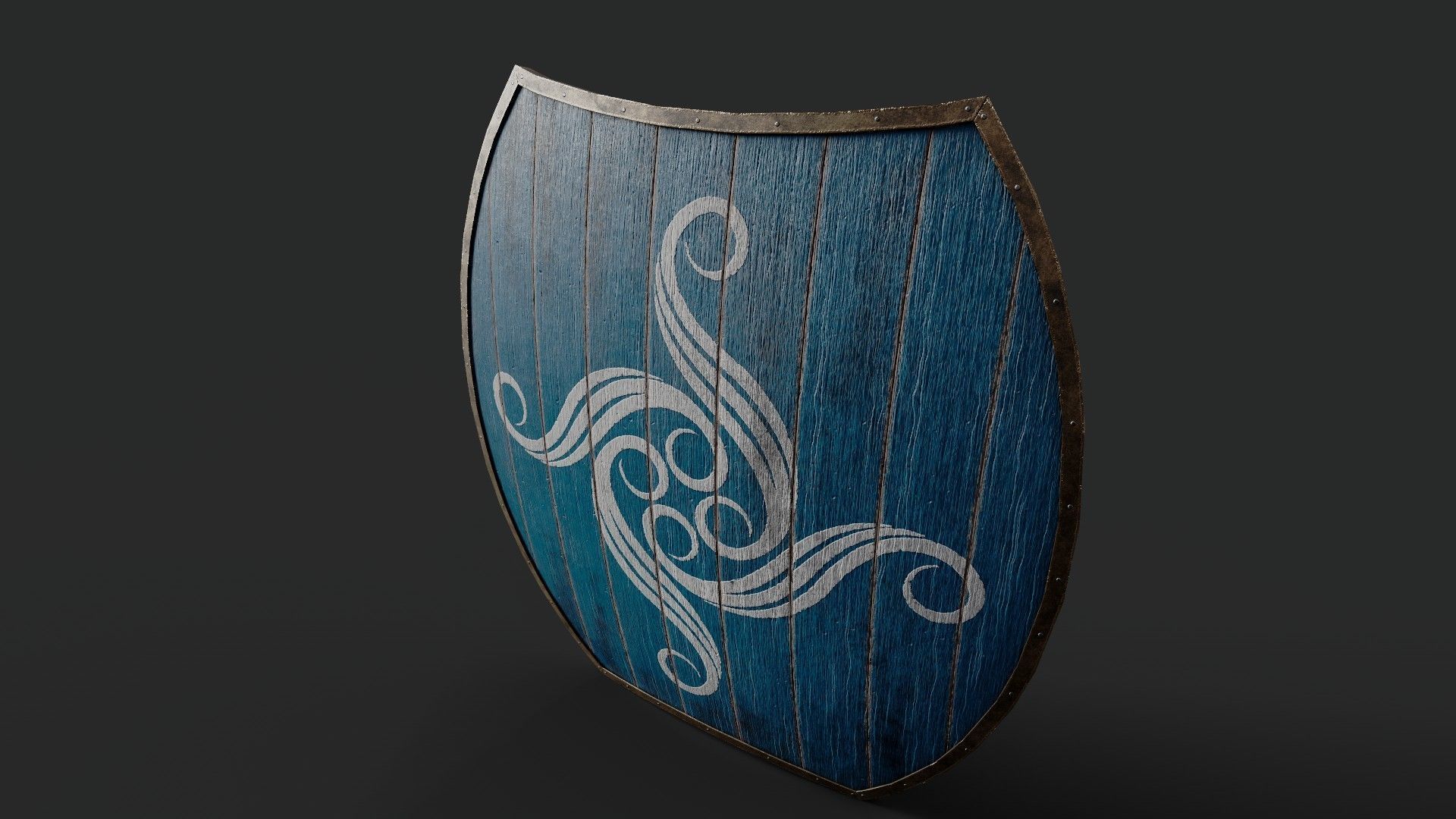 3D model Slavic hybrid shield-painted blue with spiral symbol VR / AR ...