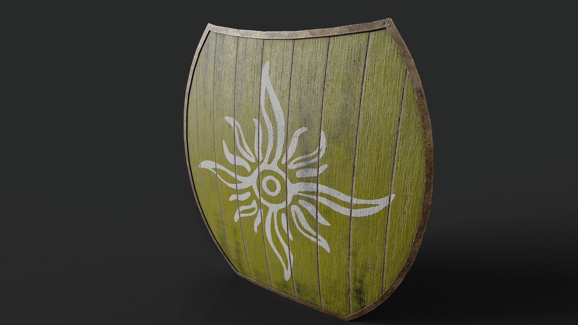 3D model Slavic hybrid shield-painted yellow with Sun symbol VR / AR ...