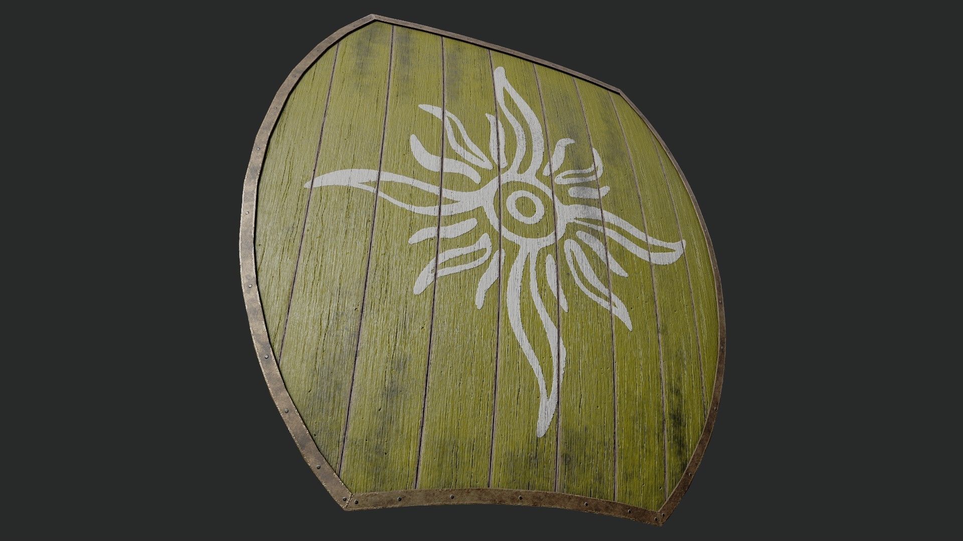 3D model Slavic hybrid shield-painted yellow with Sun symbol VR / AR ...