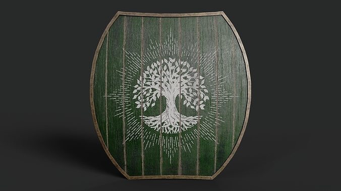 3D model Slavic hybrid shield-painted green with trees symbol VR / AR ...